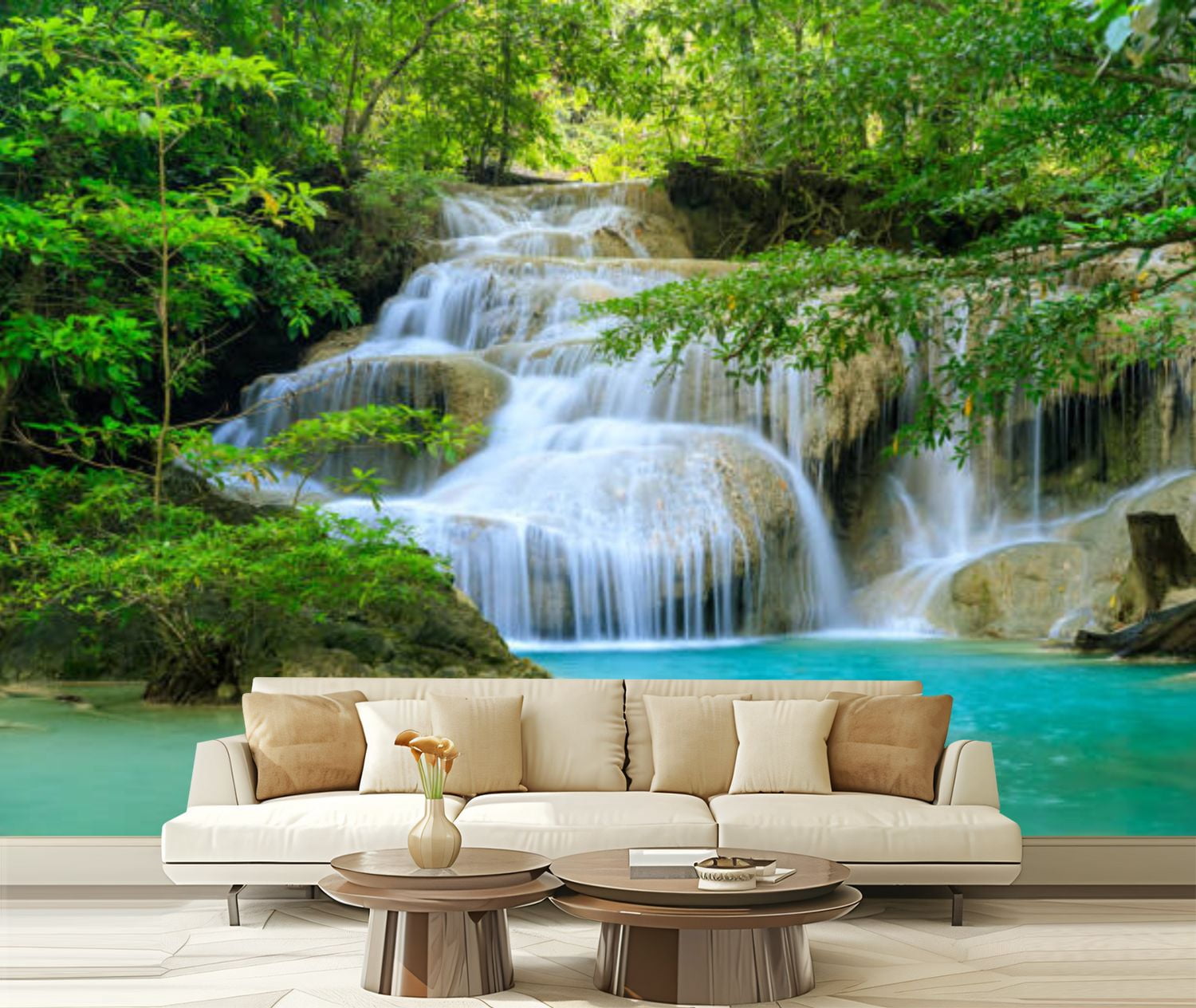 Peel and Stick Wallpaper Canvas Waterfall level Erawan National Park ...