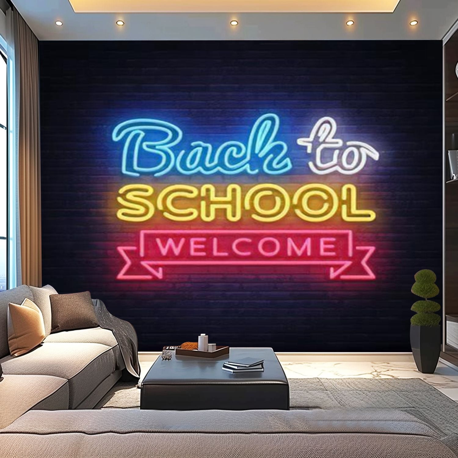 Peel and Stick Wallpaper Canvas Welcome greeting design neon Modern ...
