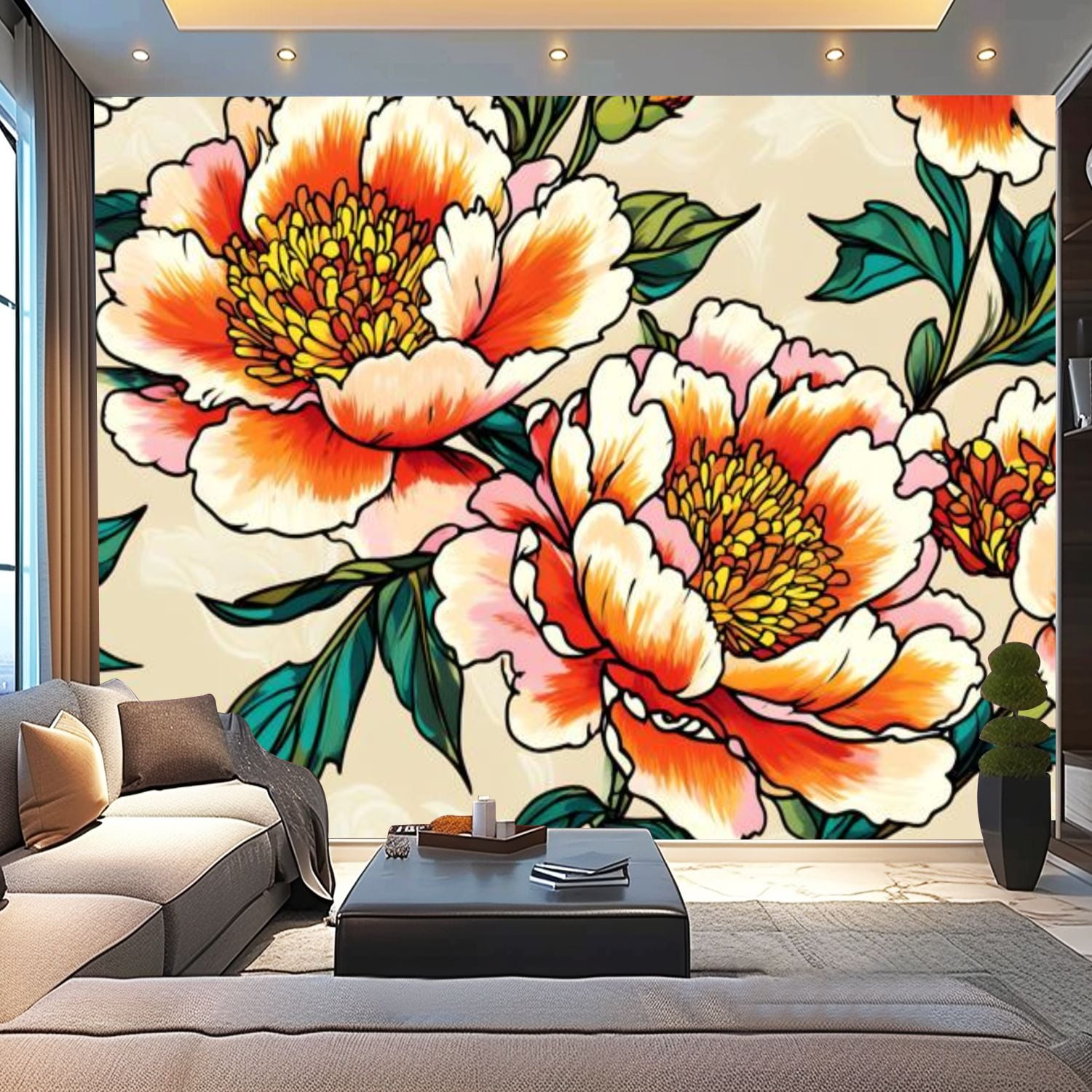 Peel and Stick Wallpaper Canvas White Floral Removable Flower Peony ...