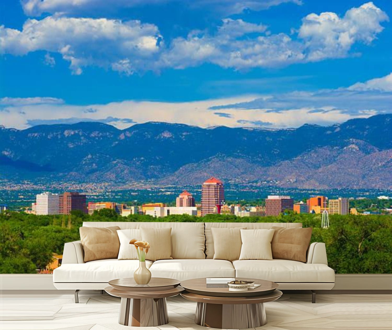 Peel and Stick Wallpaper Canvas albuquerque skyline mountains clouds ...