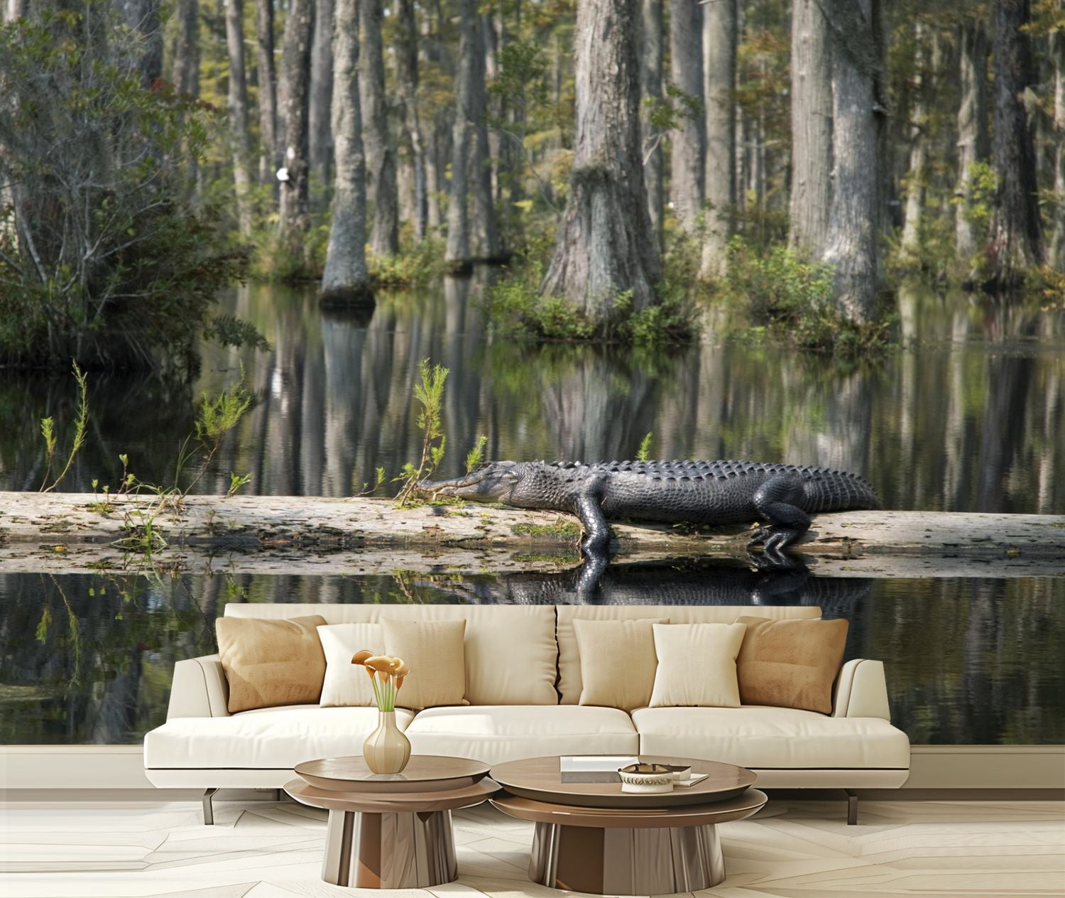 Peel and Stick Wallpaper Canvas alligator resting log swamps pictures ...