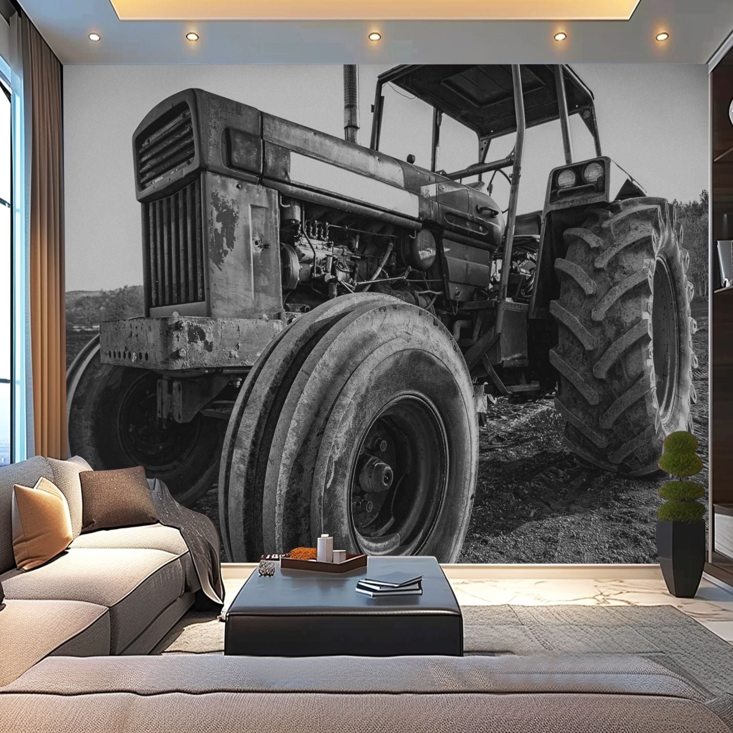 Peel and Stick Wallpaper Canvas big tractor black white farm pictures ...