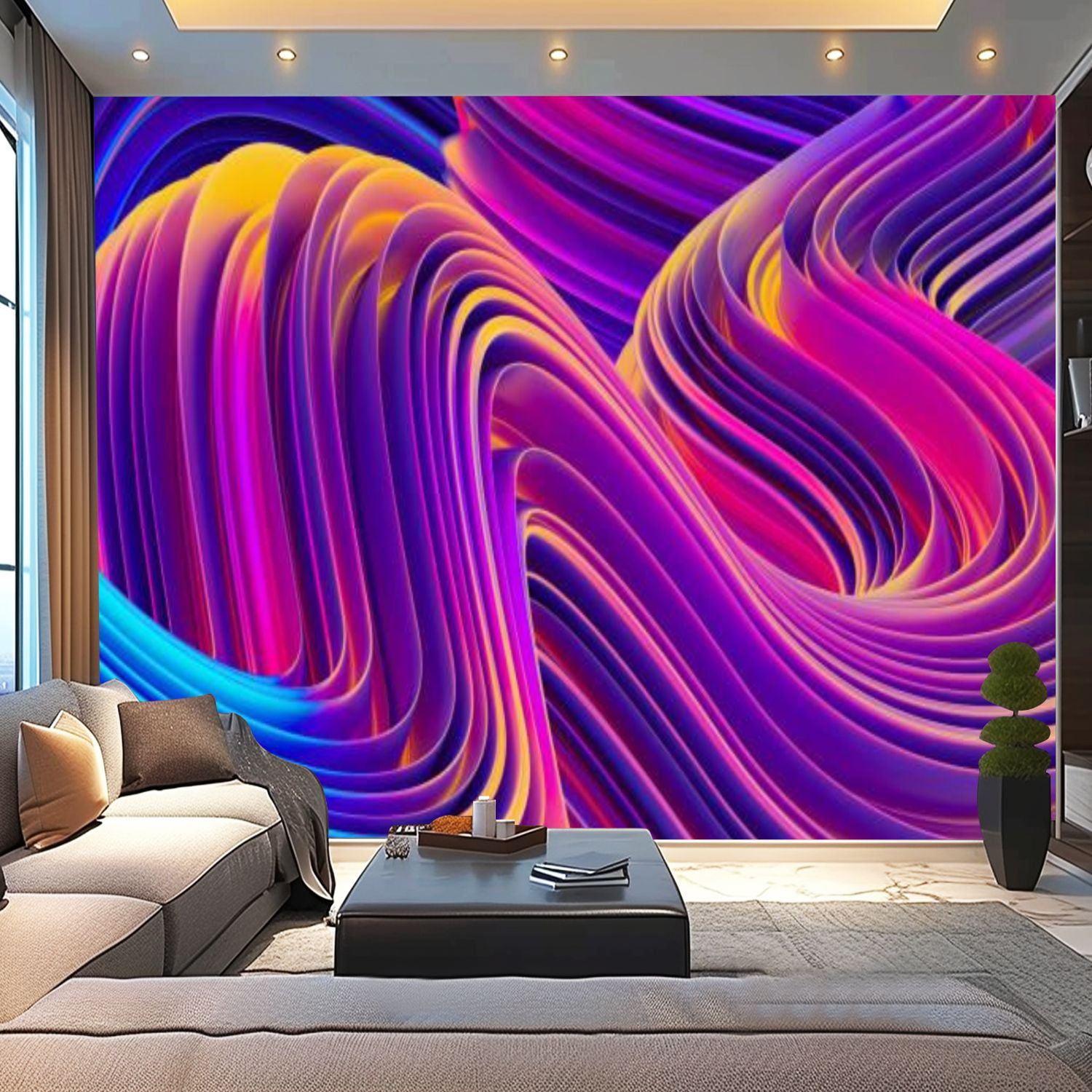 Peel and Stick Wallpaper Canvas bright holographic fluid shapes 3d ...