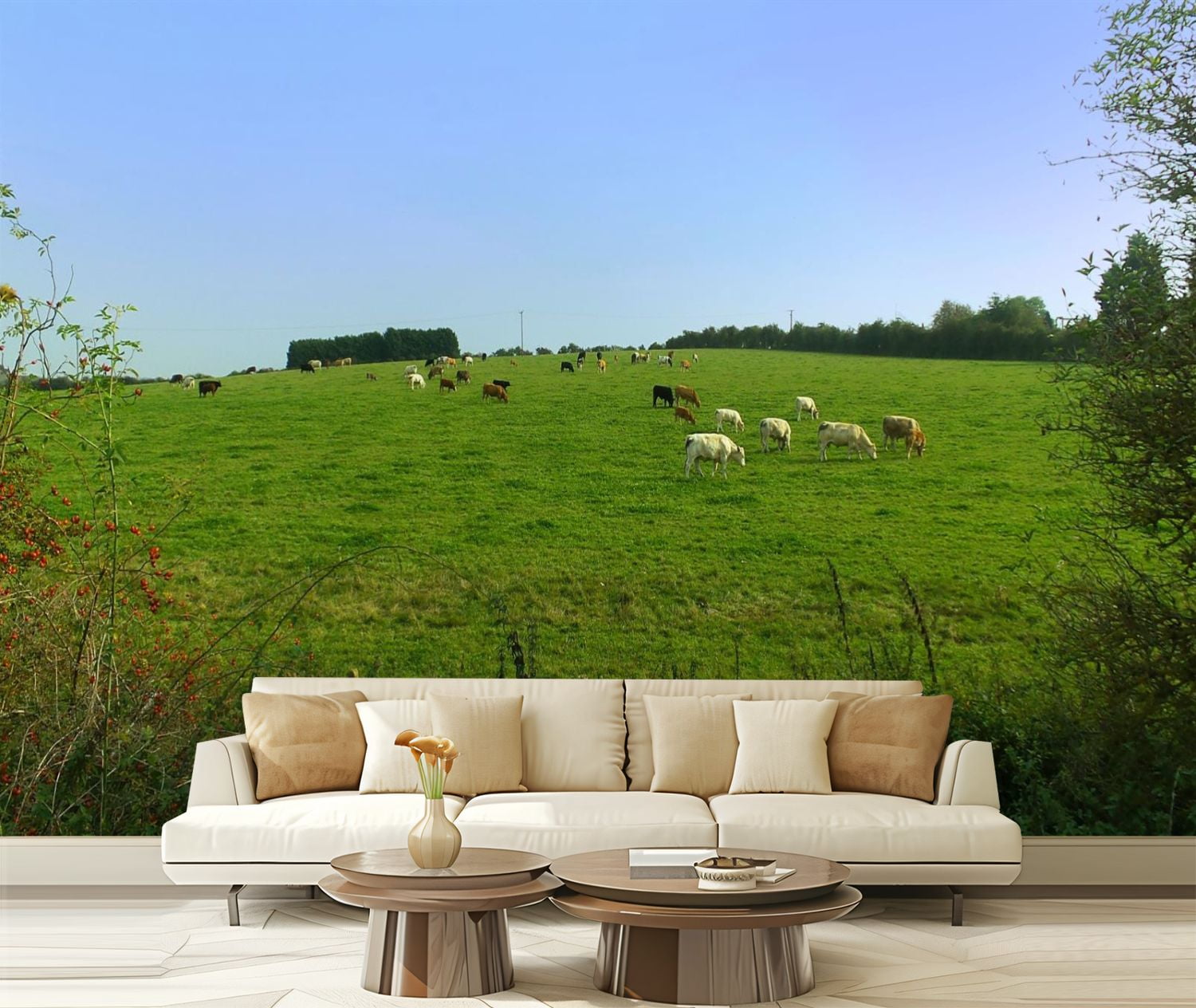 Peel and Stick Wallpaper Canvas cattle cattle field farmland ...
