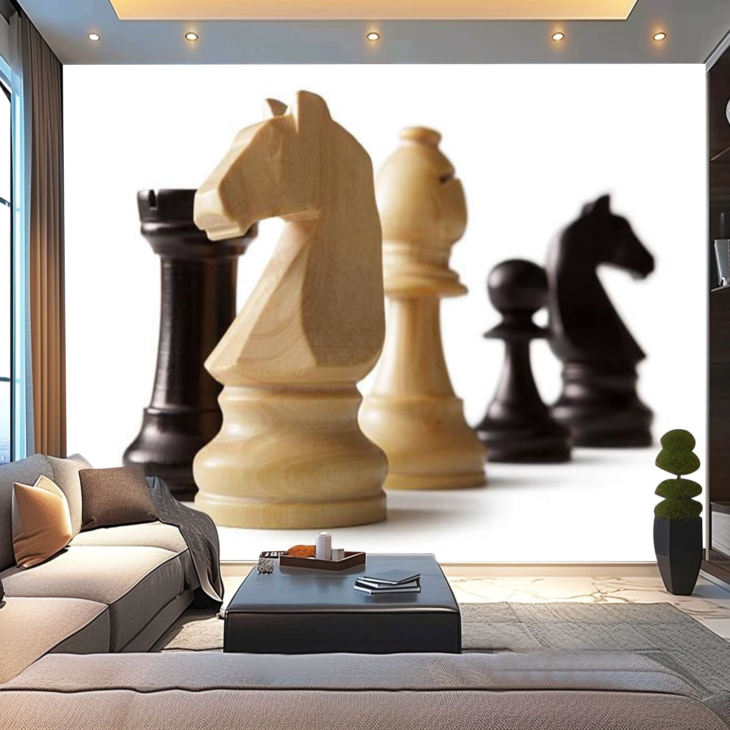 Peel and Stick Wallpaper Canvas chess knights bishop rook pawn board ...