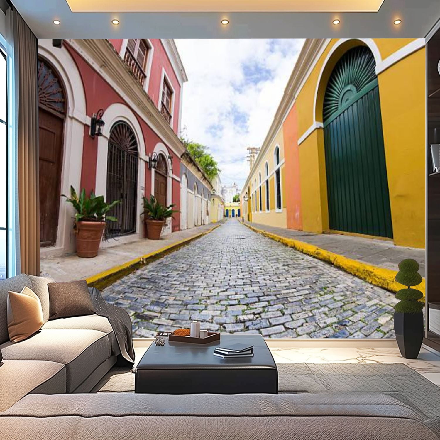 Peel and Stick Wallpaper Canvas fisheye view street old san juan puerto ...