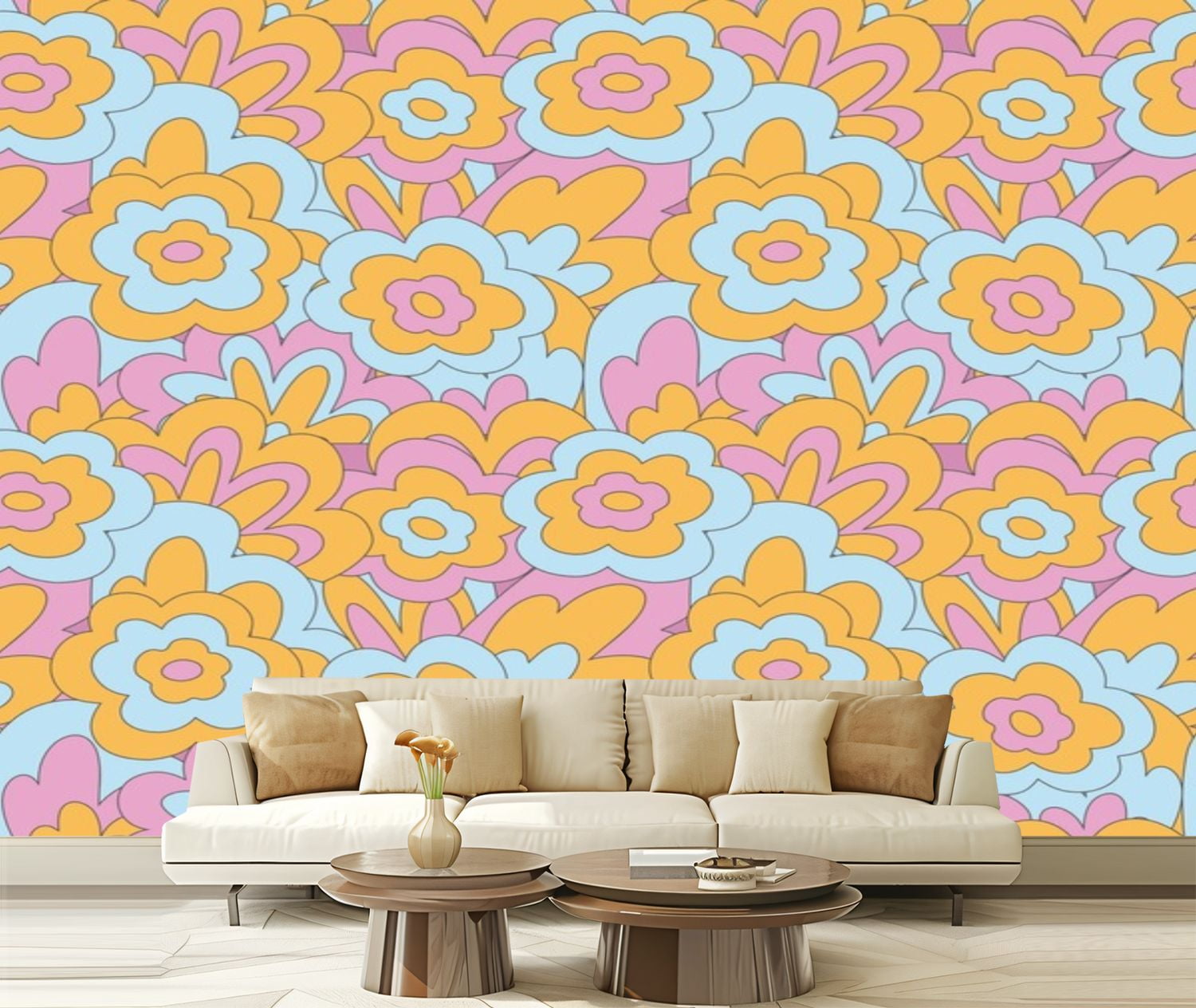 Peel and Stick Wallpaper Canvas groove seamless 70s style flowers ...