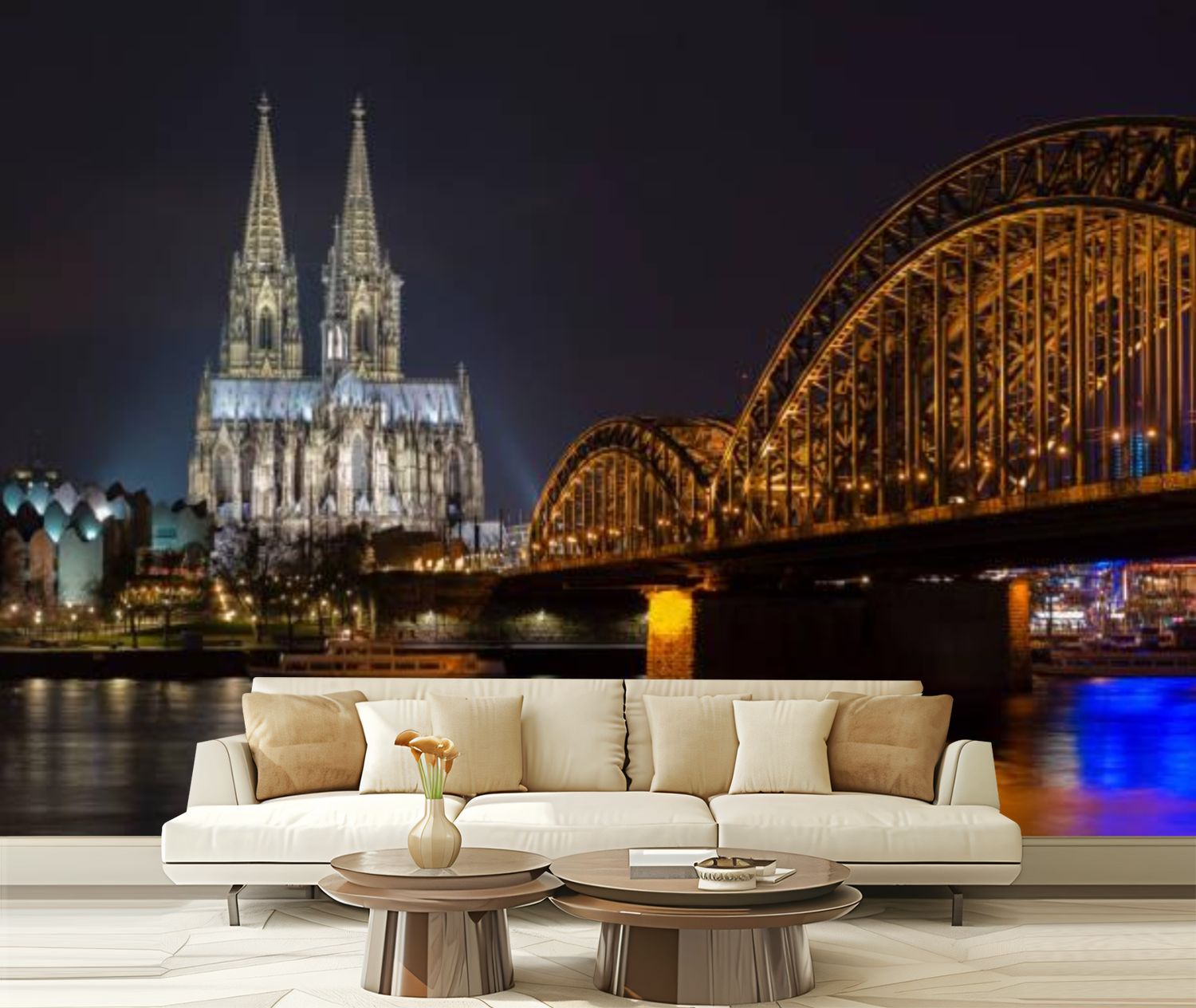 Peel and Stick Wallpaper Canvas koln night view rhine river cologne ...