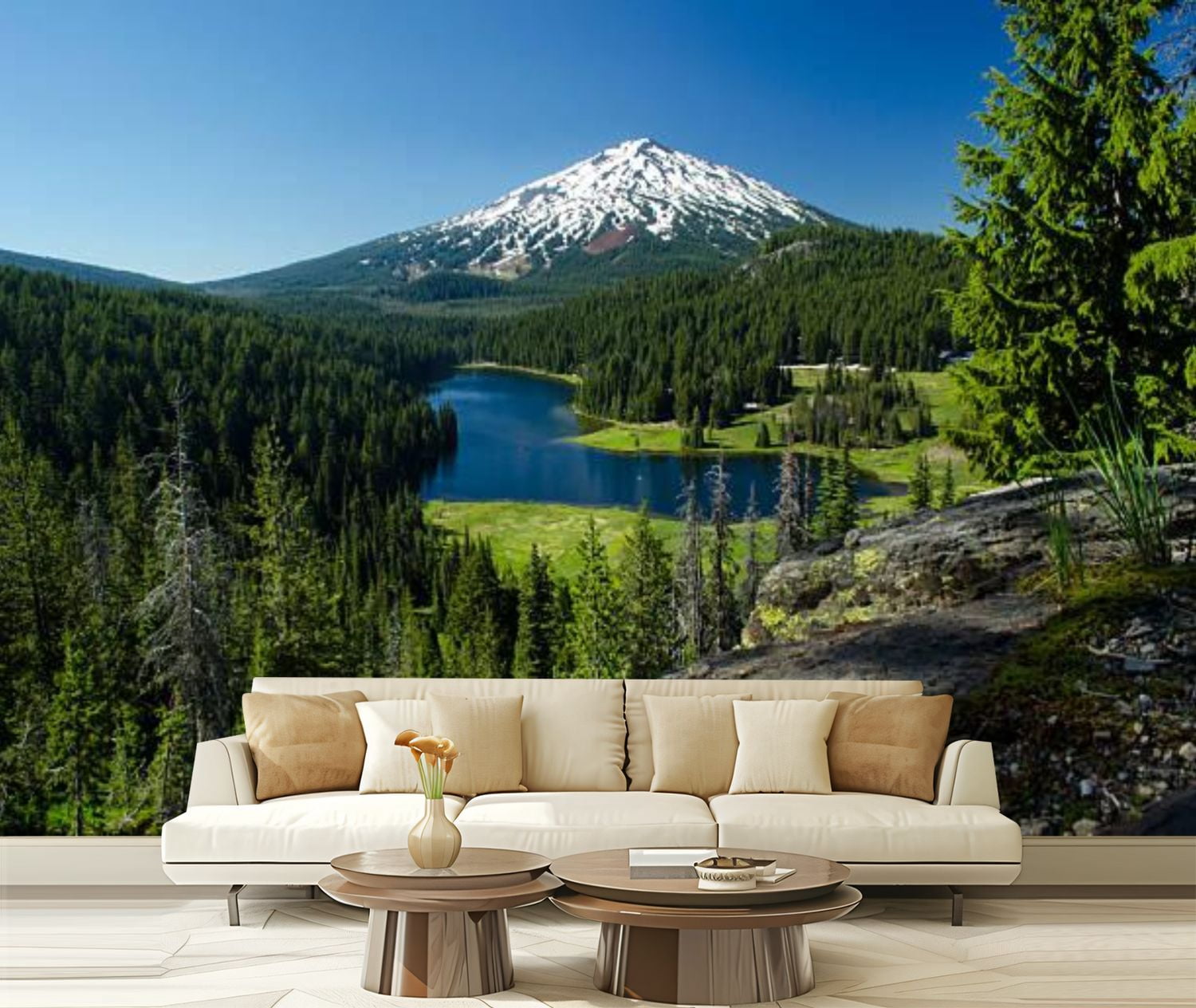 Peel and Stick Wallpaper Canvas mountain lake scenic mt bachelor todd ...