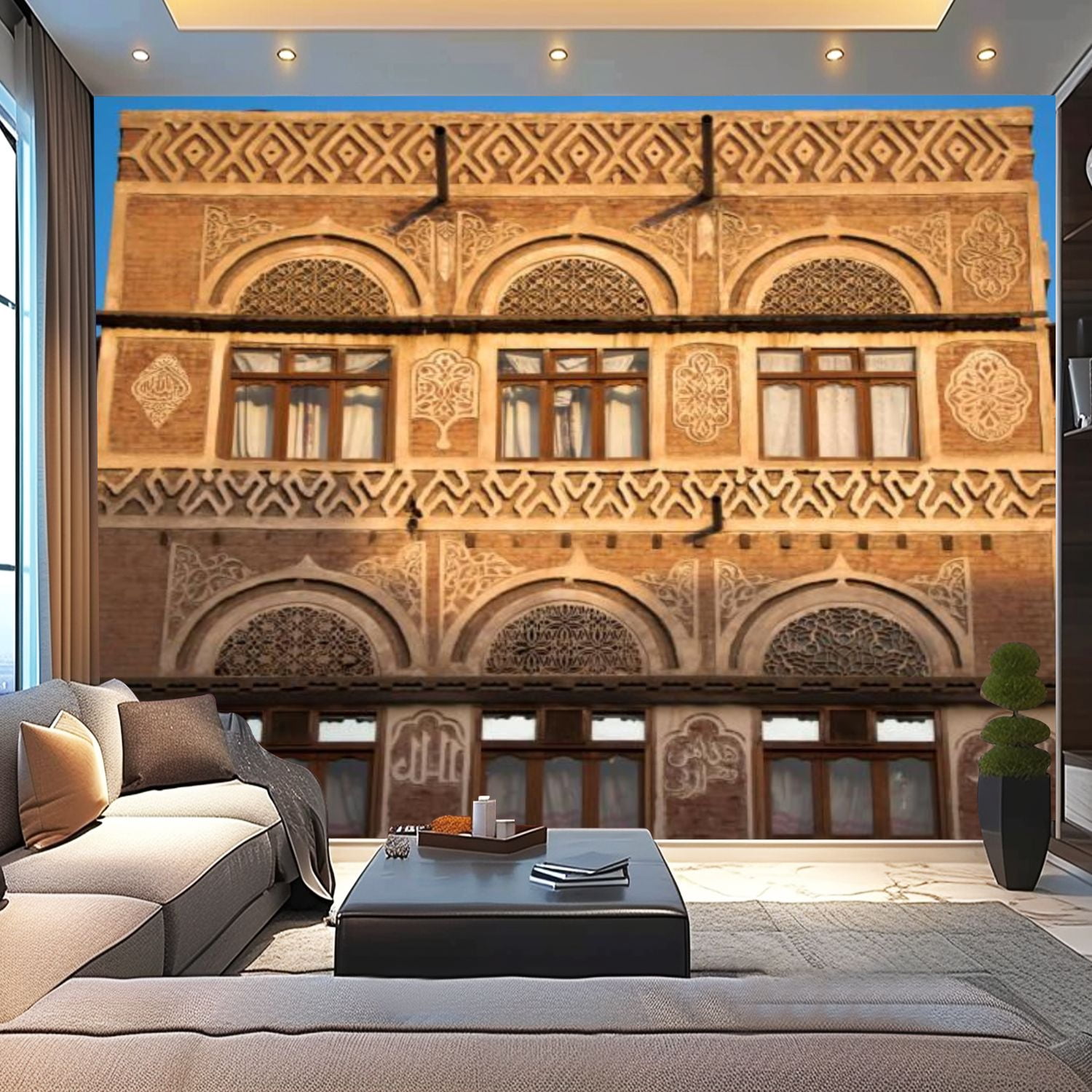 Peel and Stick Wallpaper Canvas old city sunrise windows sanaa yemen ...