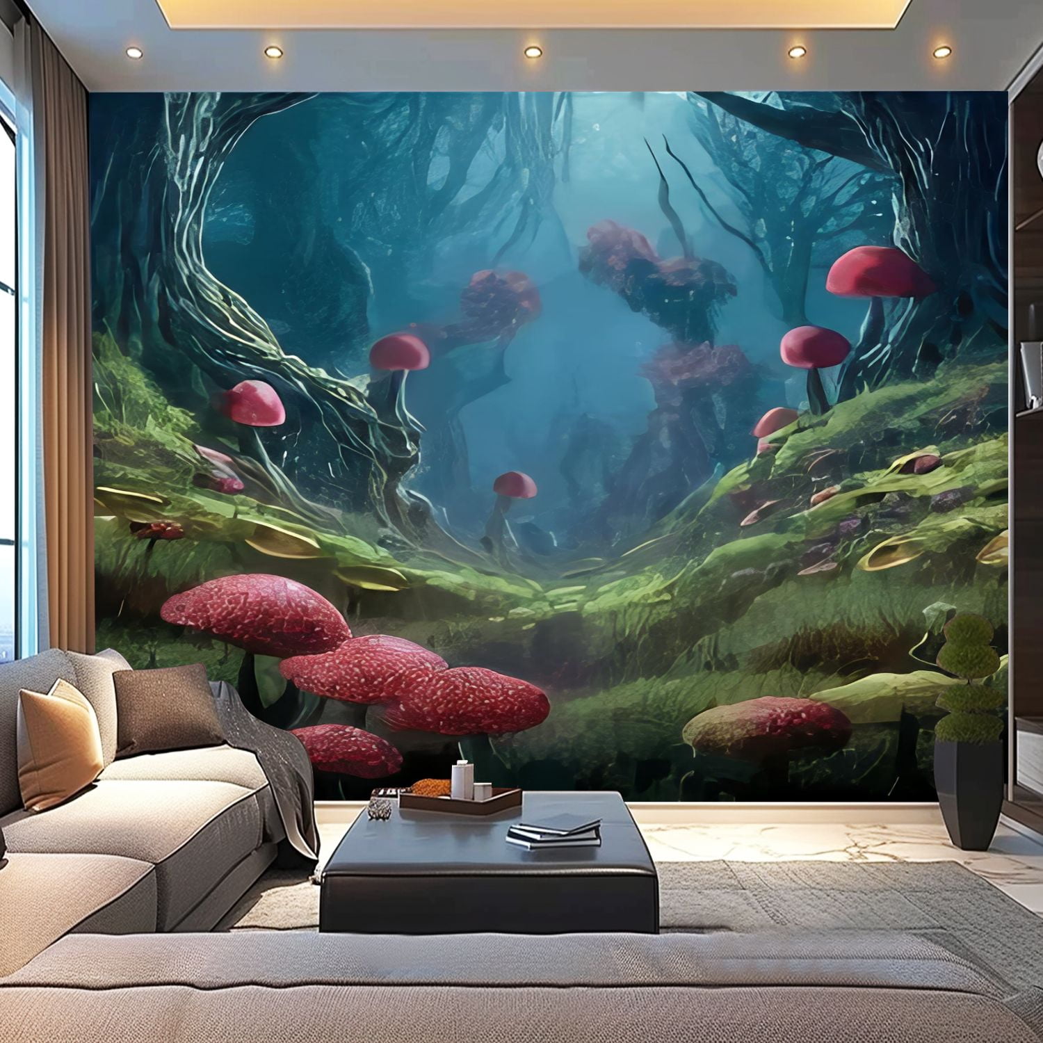 Peel and Stick Wallpaper Canvas surreal mushroom landscape fantasy ...