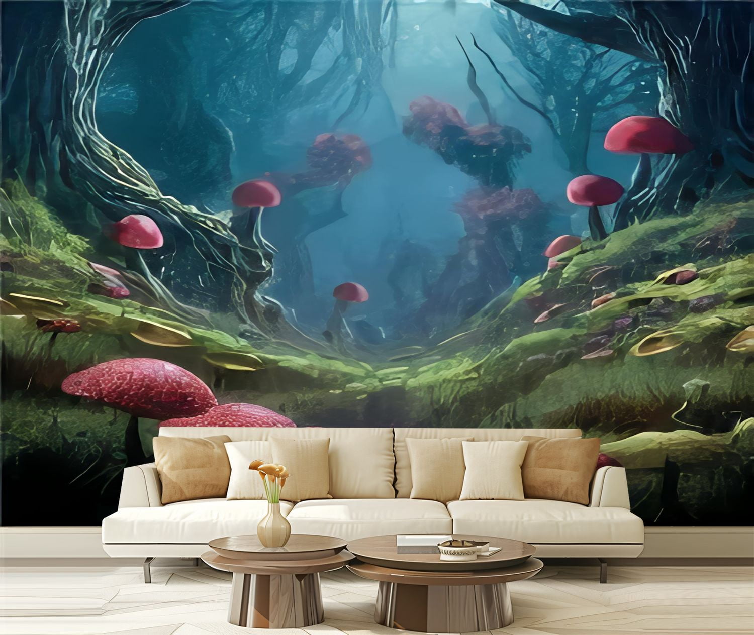 Peel and Stick Wallpaper Canvas surreal mushroom landscape fantasy ...
