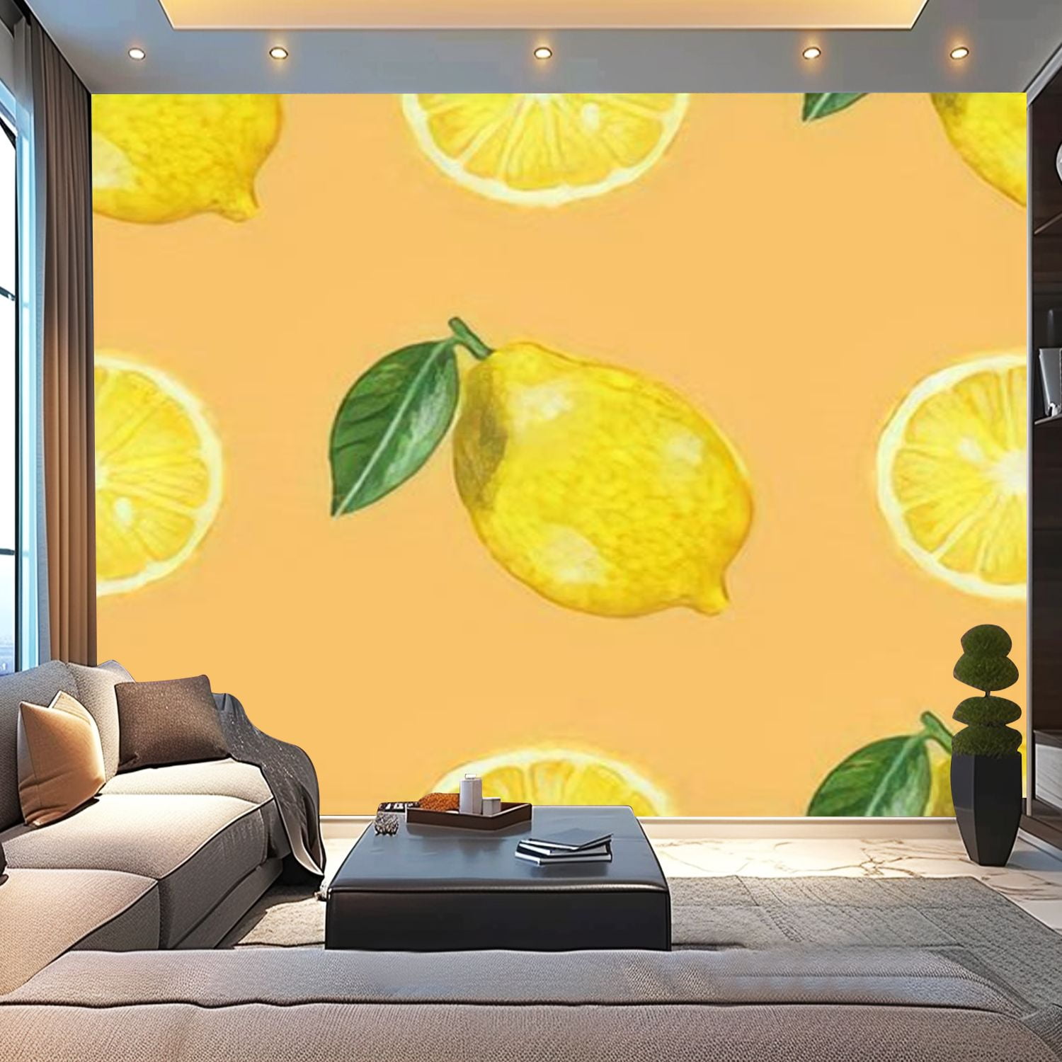 Peel and Stick Wallpaper Canvas whole lemon cross section slice lemon ...