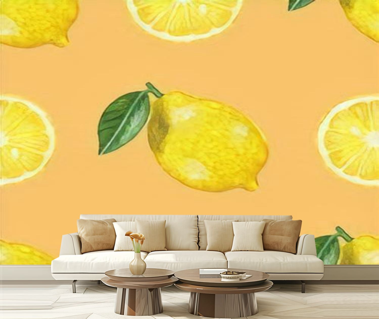 Peel and Stick Wallpaper Canvas whole lemon cross section slice lemon ...