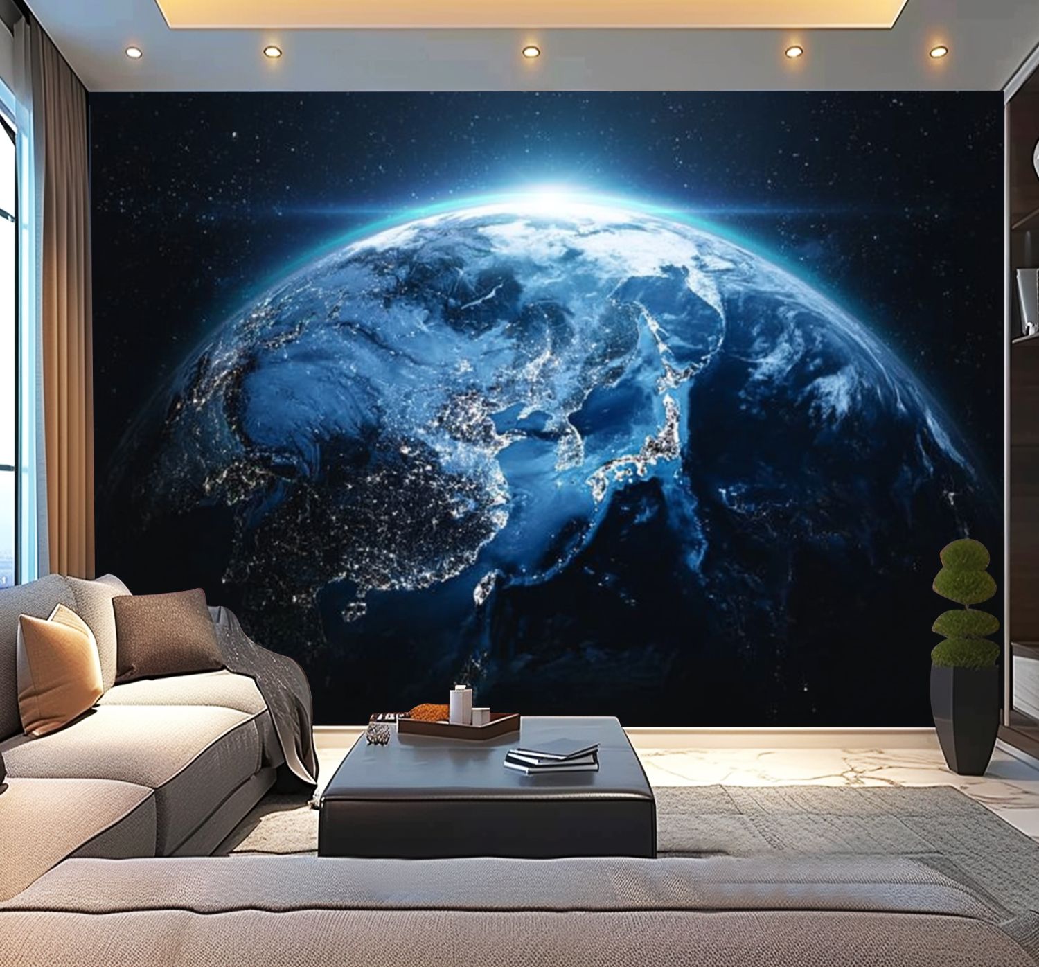 Peel and Stick Wallpaper Cinematic Blue Earth View From Space Night To ...