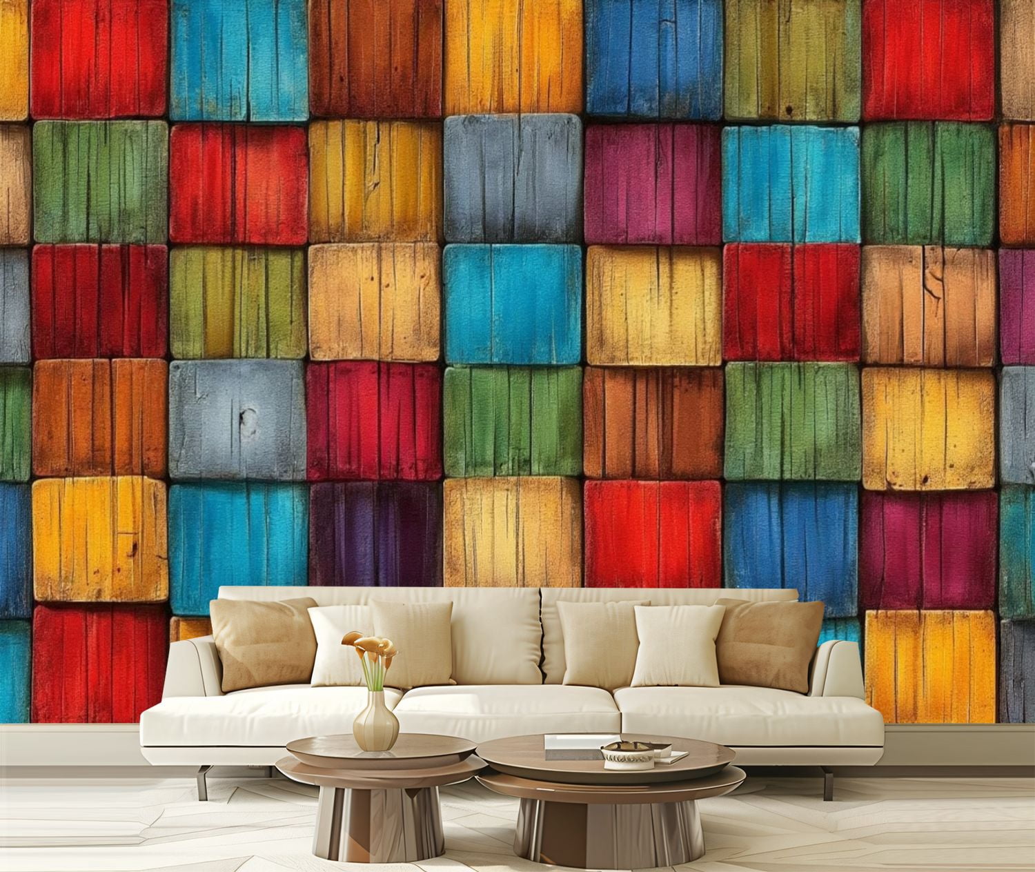 Peel and Stick Wallpaper Colorful 3D Wood Abstract Wall Mural Bedroom ...