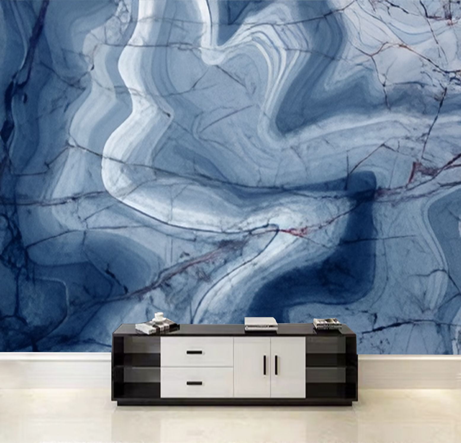 Peel and Stick Wallpaper Colorful paintings marbling dark blue marble ...