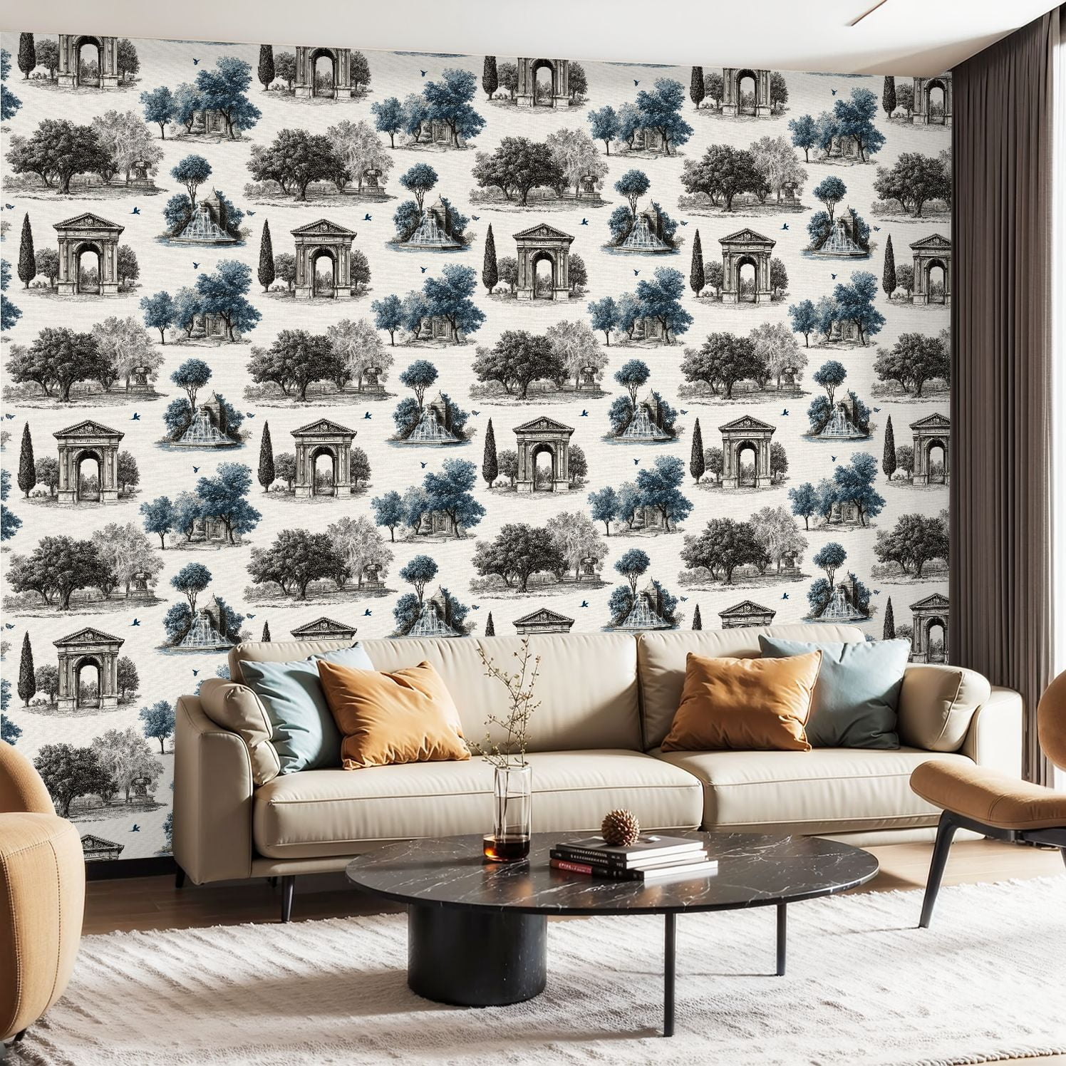 Peel and Stick Wallpaper Contact Paper Blue White Vintage French ...