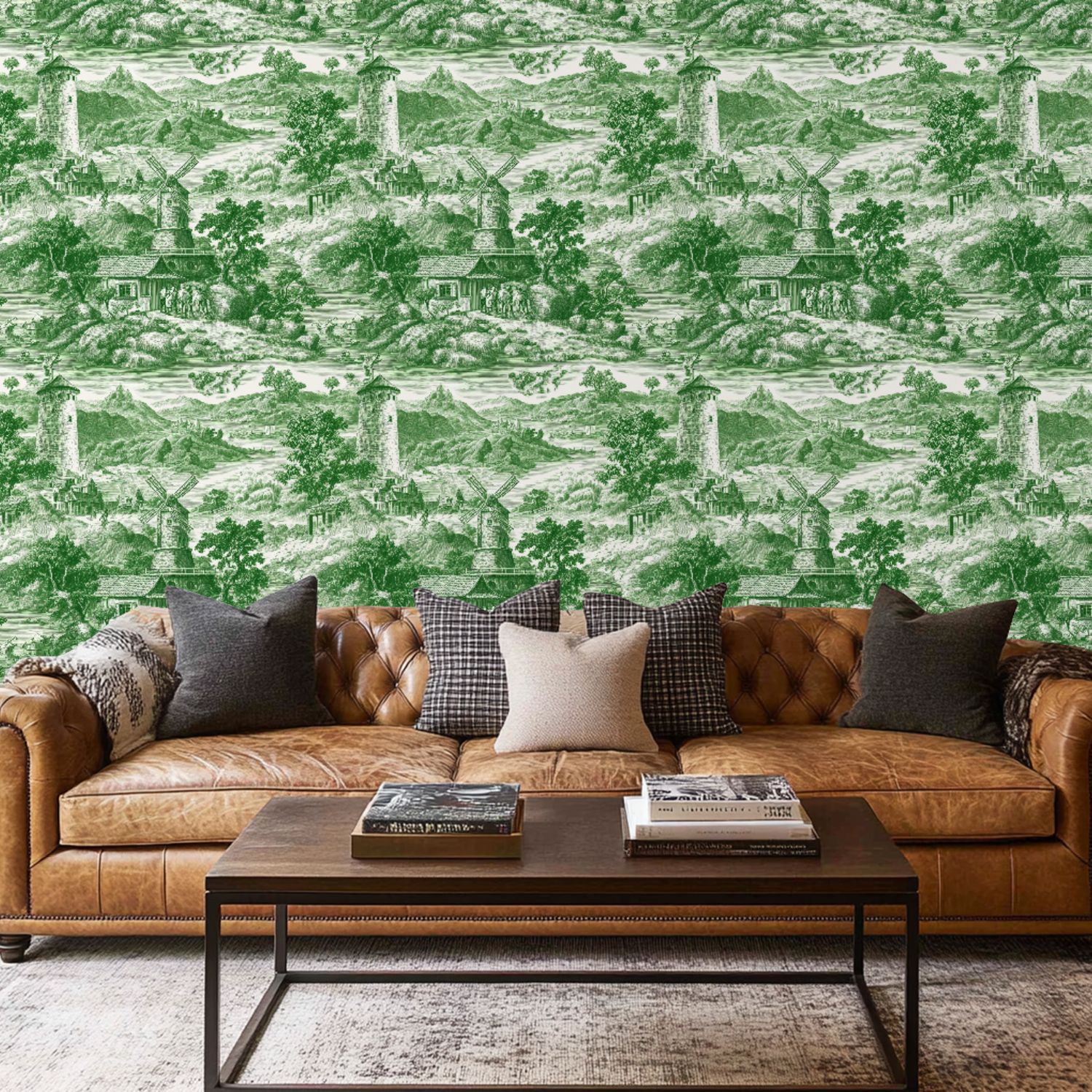 Peel and Stick Wallpaper Contact Paper Green French Country Toile ...