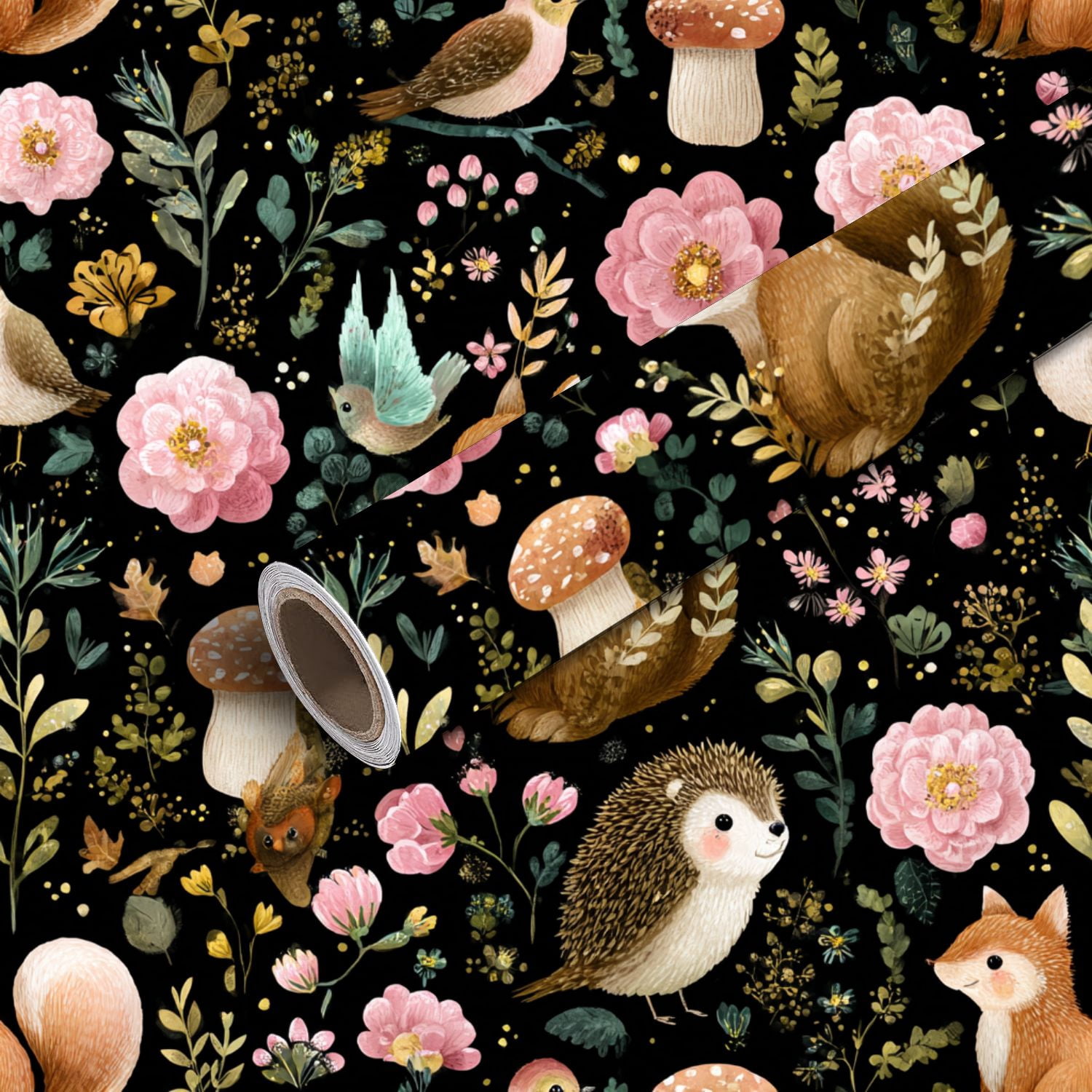 Peel and Stick Wallpaper Contact Paper Peel Stick Forest Animals Black ...