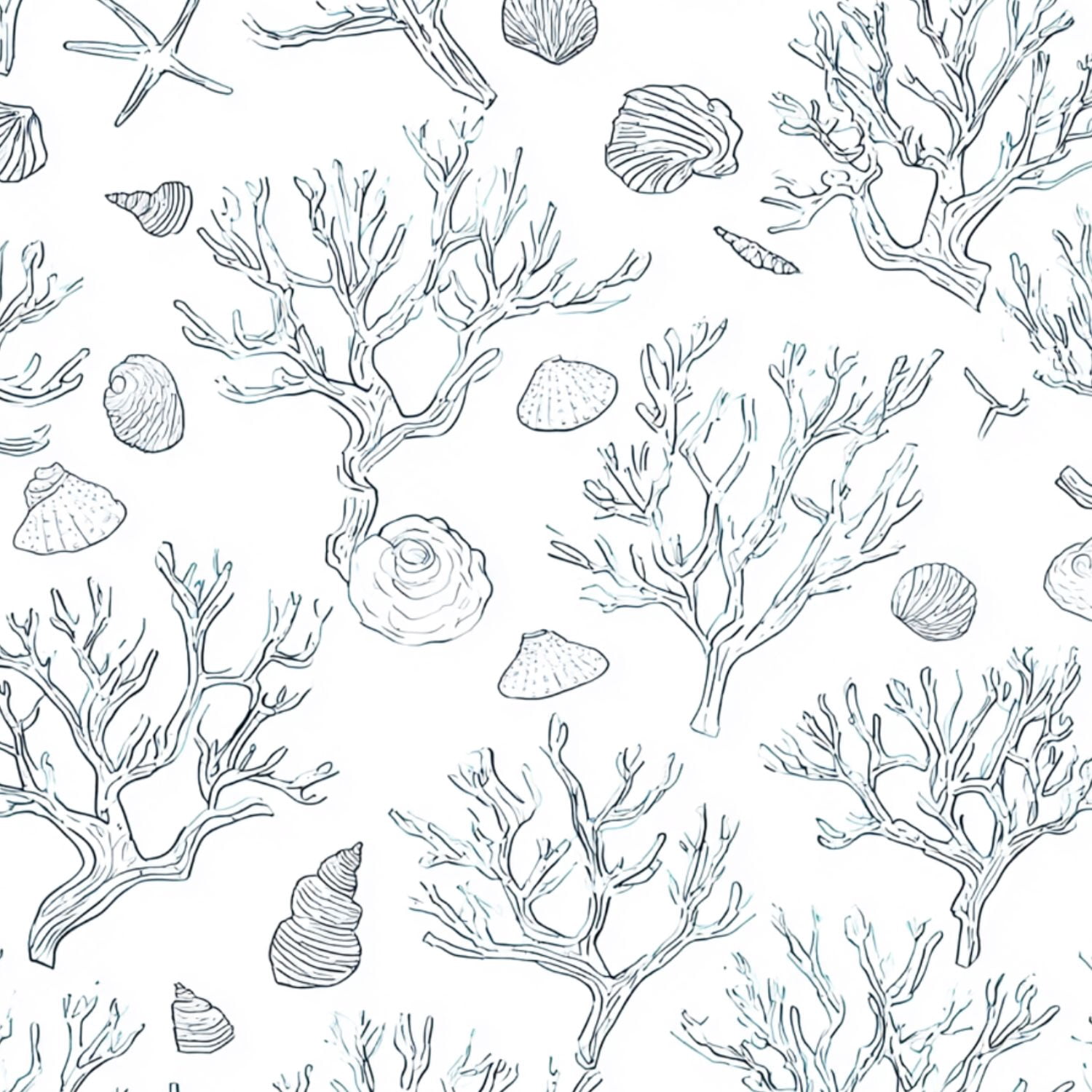 Peel and Stick Wallpaper Coral Seashell Seamless Minimal Line Ocean ...