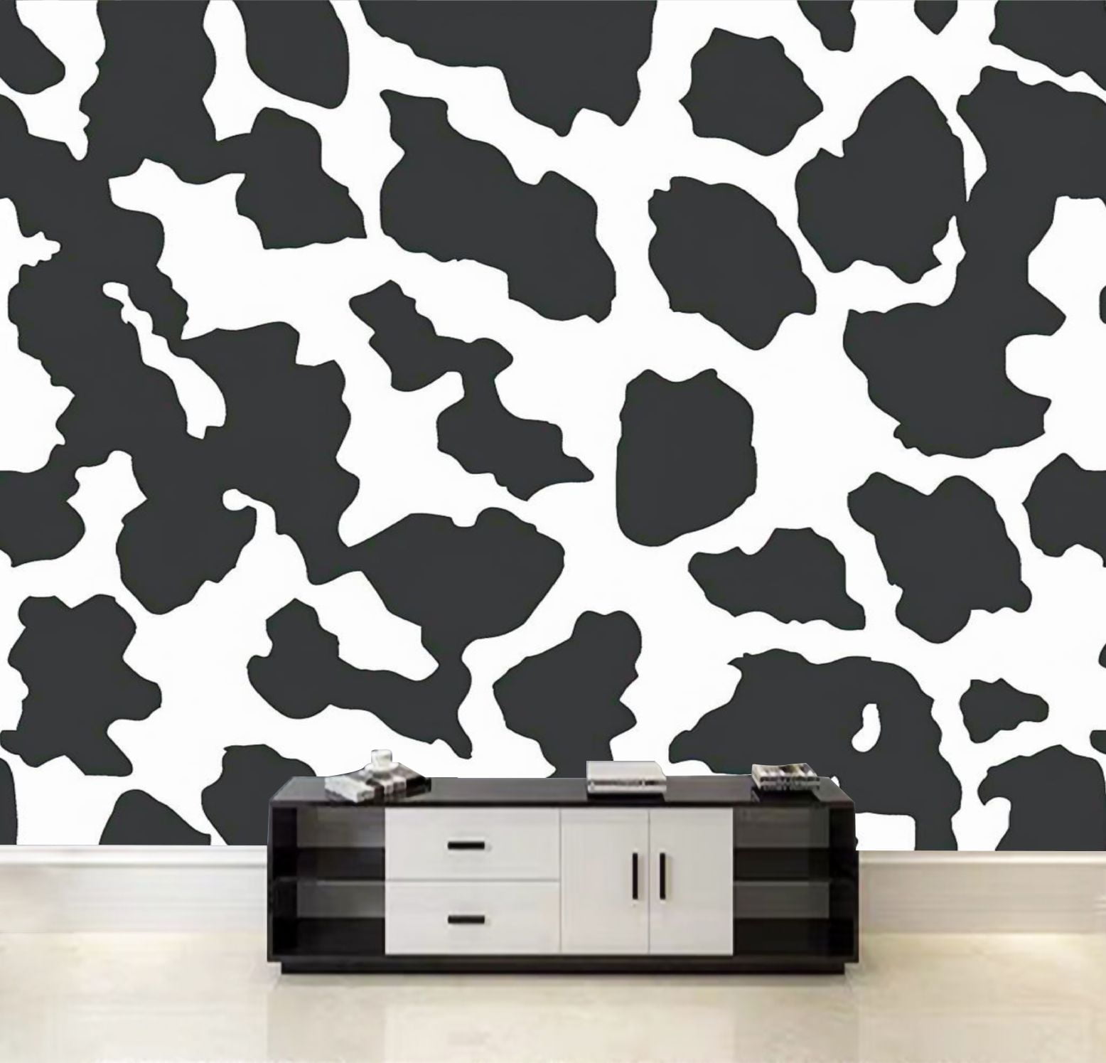 Peel and Stick Wallpaper Cow skin texture black white spot repeated ...