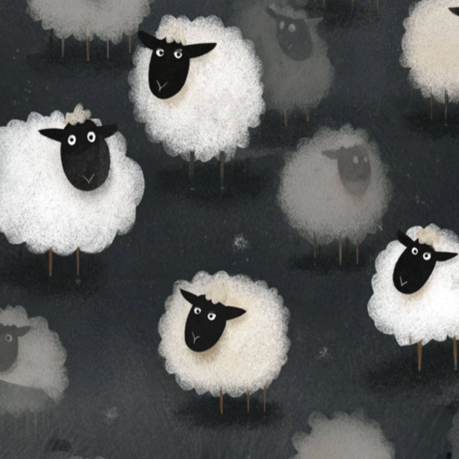 Peel and Stick Wallpaper Cute Cartoon Sheep Black Faces Dark Wall Mural ...