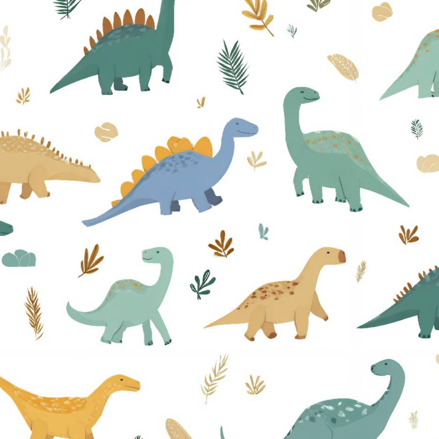 Peel and Stick Wallpaper Cute Dinosaurs Foliage Seamless for Kids ...