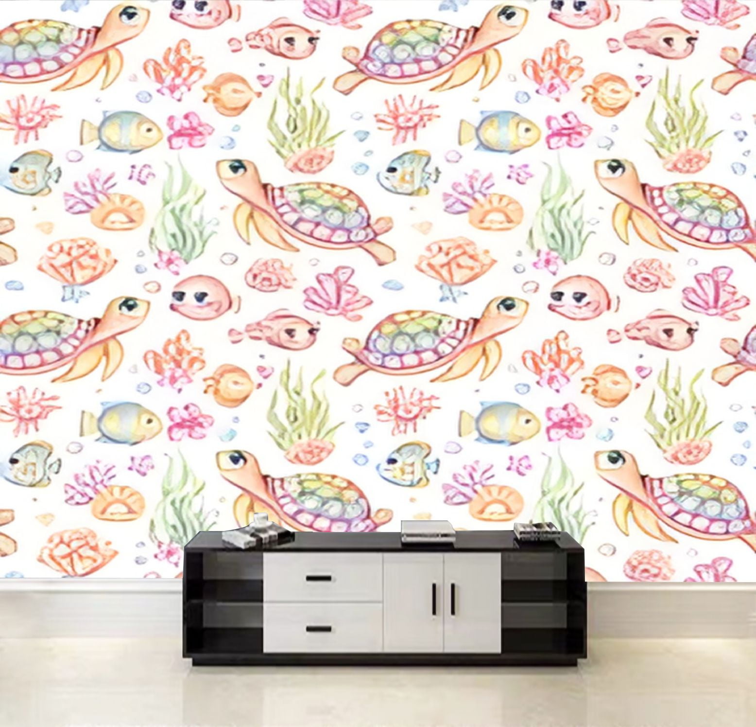 Peel and Stick Wallpaper Cute sea animals seamless pattern Watercolor ...