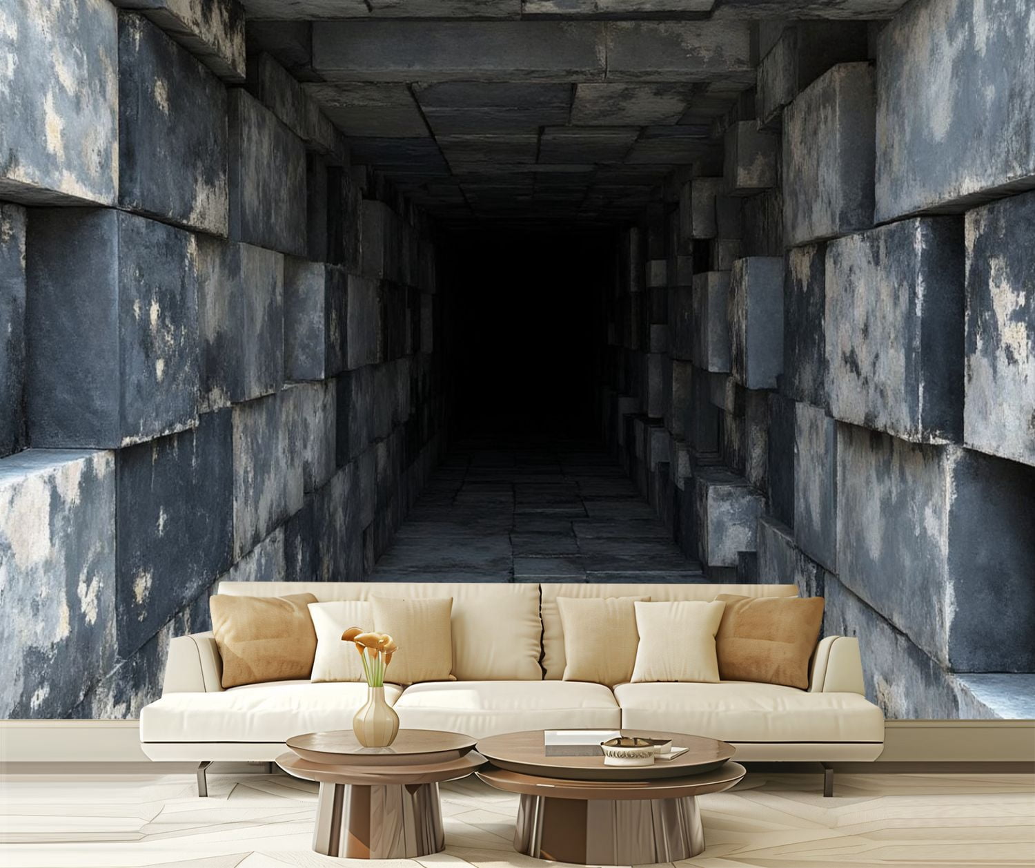 Peel and Stick Wallpaper Dark Tunnel Tunnels Concrete Blocks Grunge ...