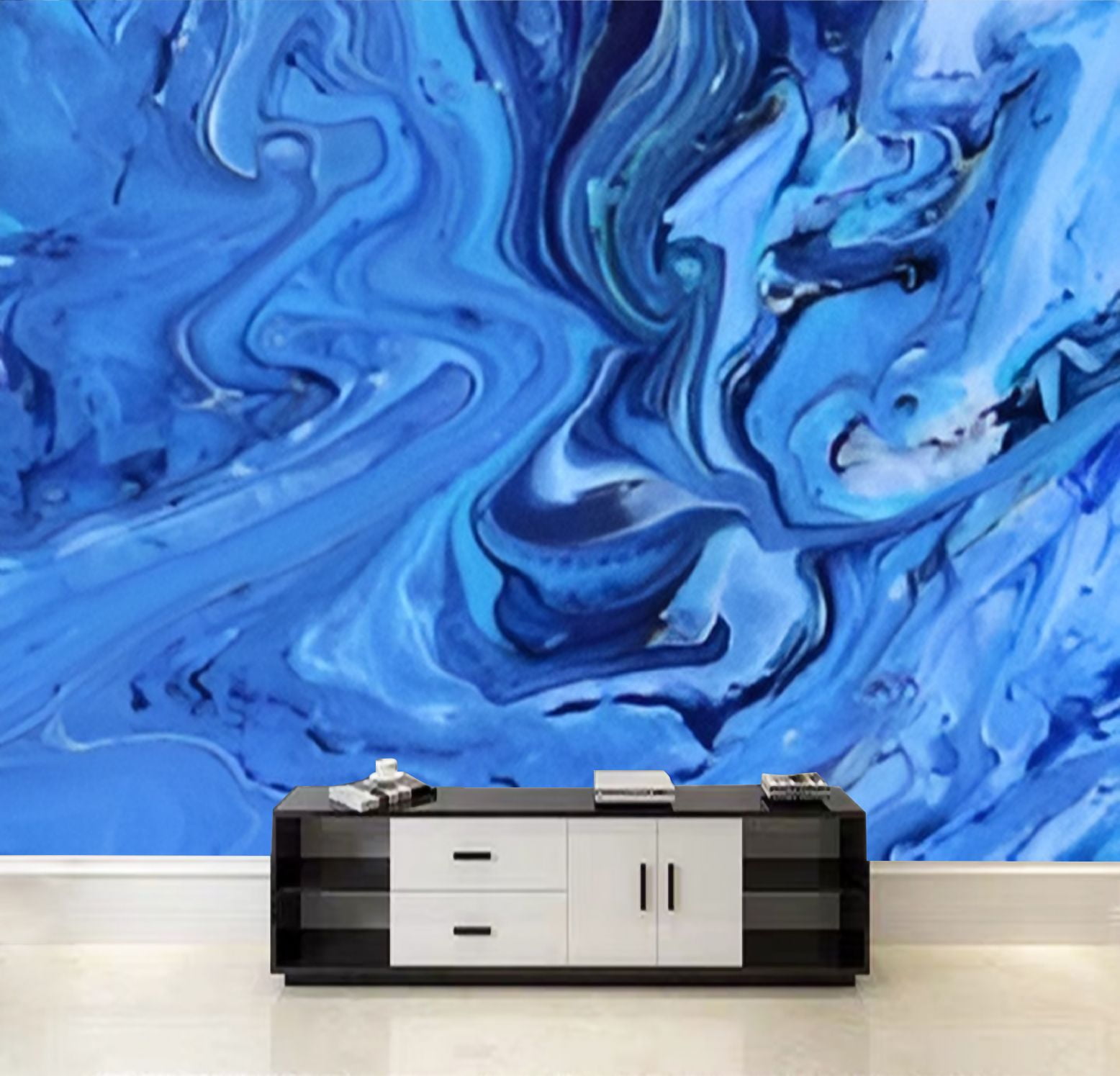 Peel and Stick Wallpaper Dark blue marble color mix fluid art Canvas ...