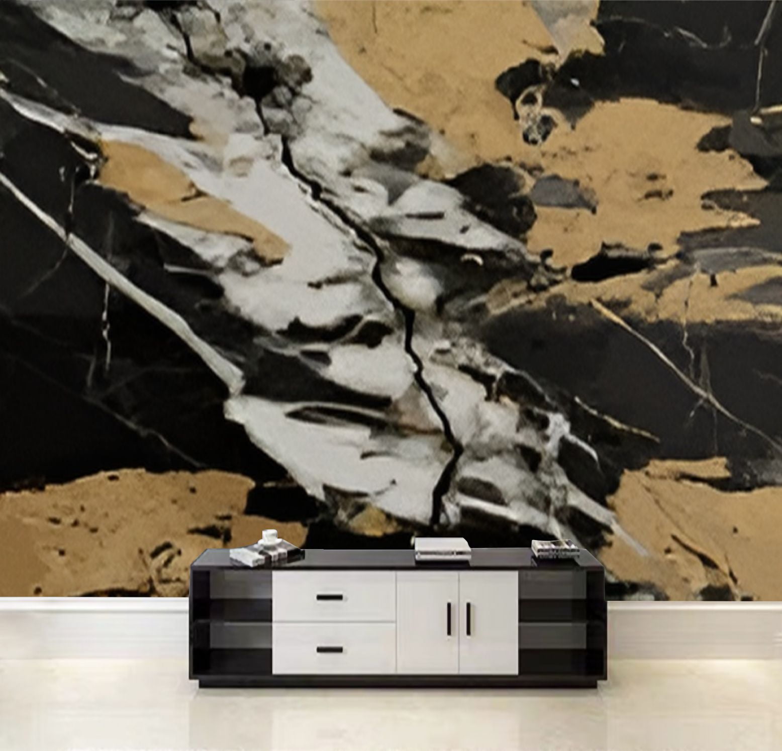 Peel and Stick Wallpaper Dark marble texture yellow spots Canvas ...