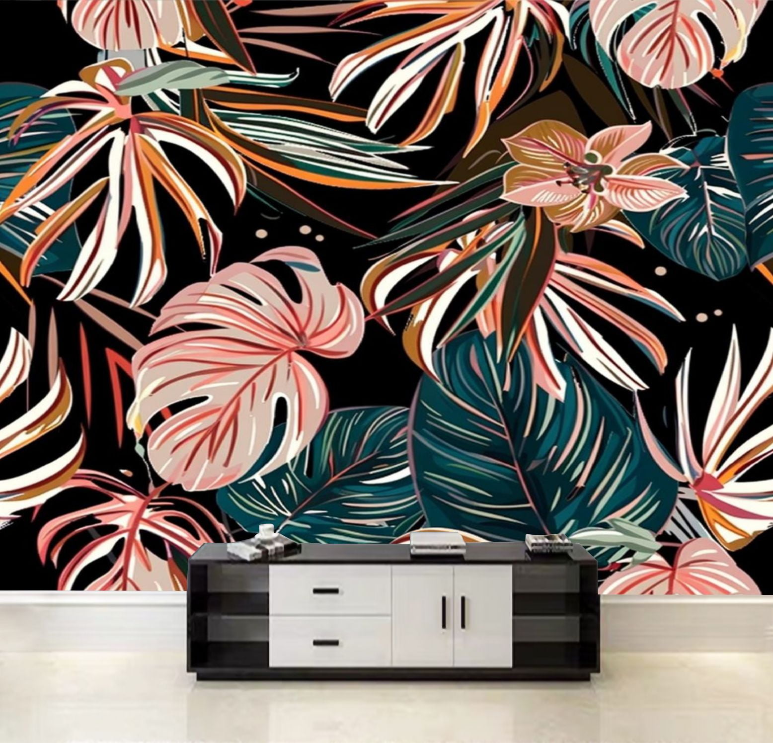 Peel and Stick Wallpaper Dark seamless pattern hand drawnTropical ...