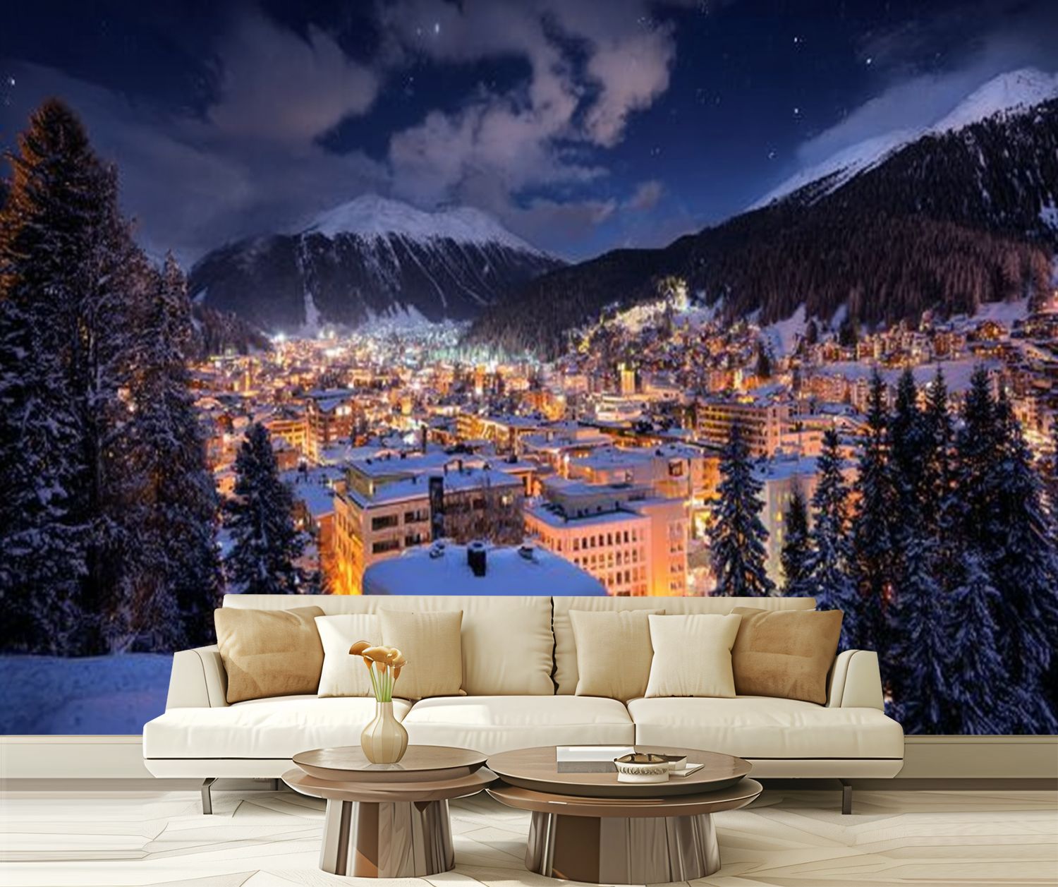 Peel and Stick Wallpaper Davos city winter blue hour night scene Davos ...