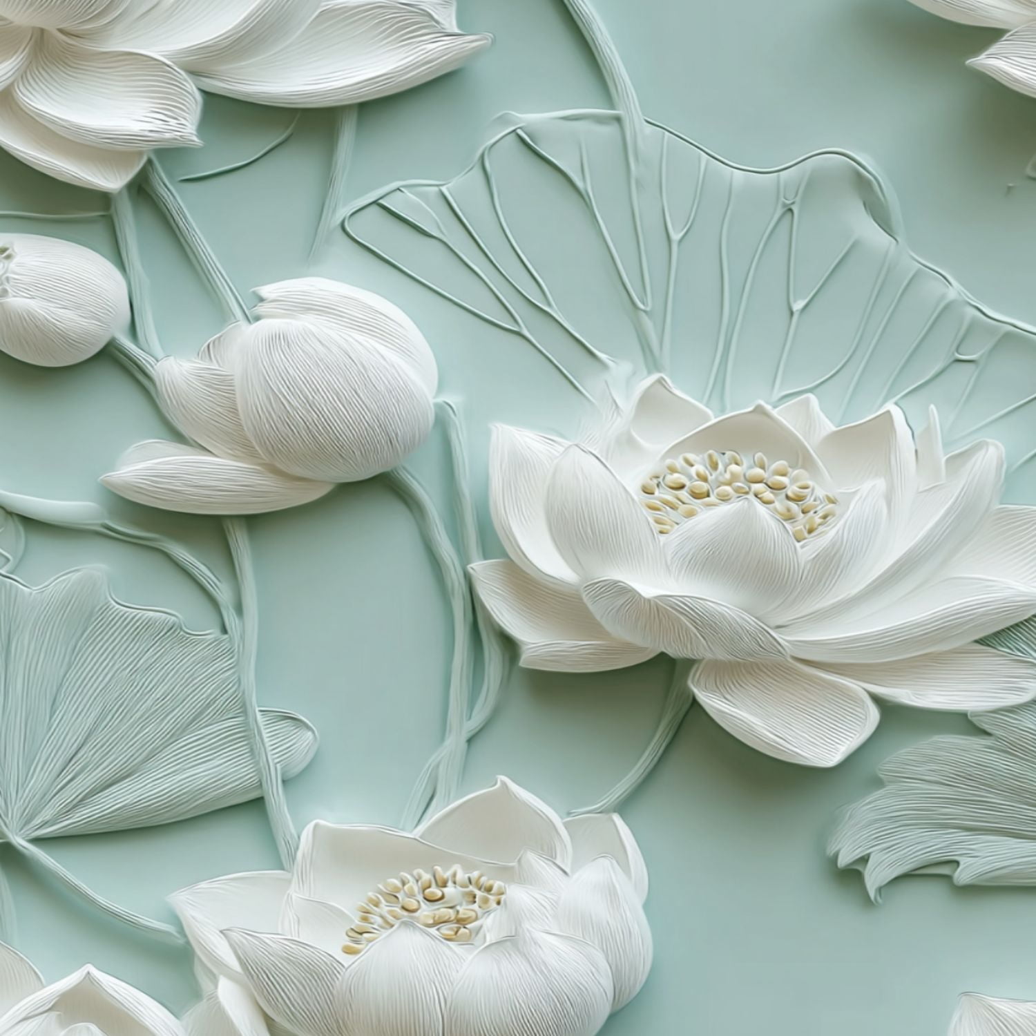 Peel and Stick Wallpaper Delicate White Lotus Flowers Leaves Soft Blue ...