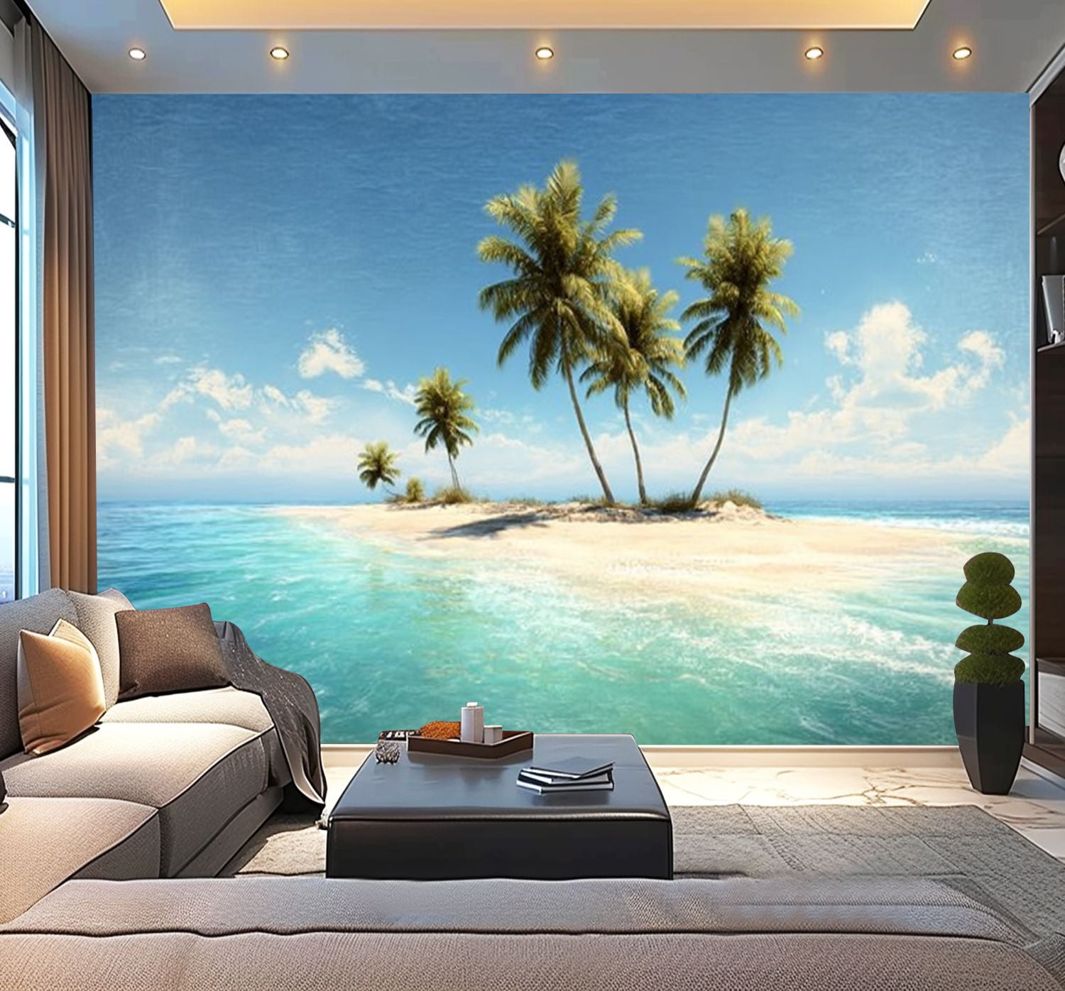 Peel and Stick Wallpaper Dreamlike Island Tropical Beach Palm Trees ...