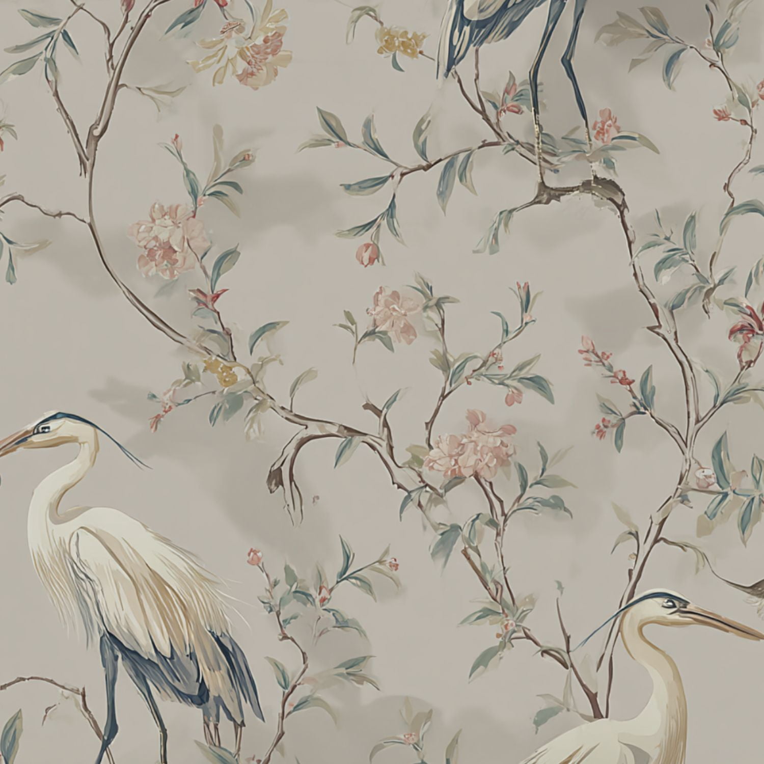 Peel and Stick Wallpaper Elegant Crane Birds Floral Blossom Branches ...