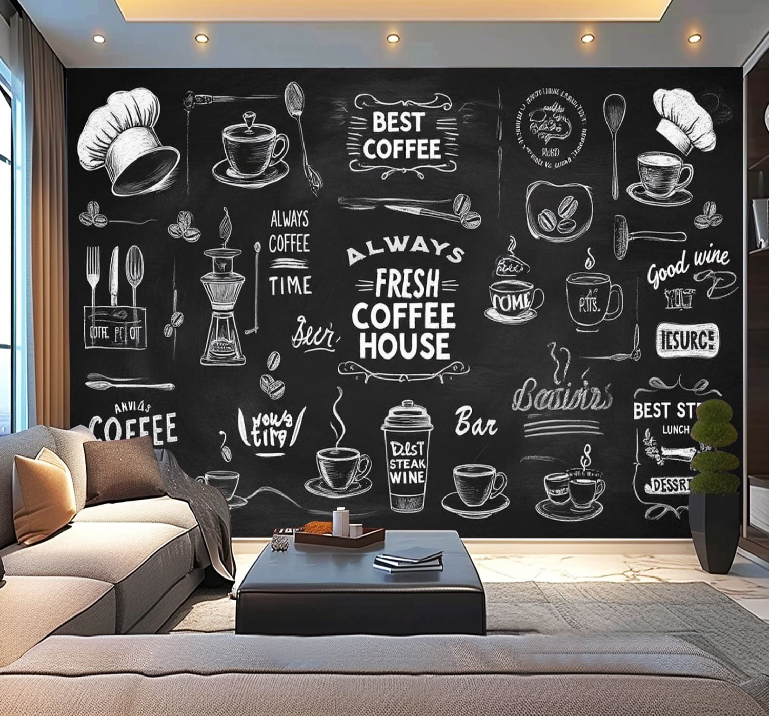 Peel and Stick Wallpaper European Style Hand Painted Coffee Shop Mural ...