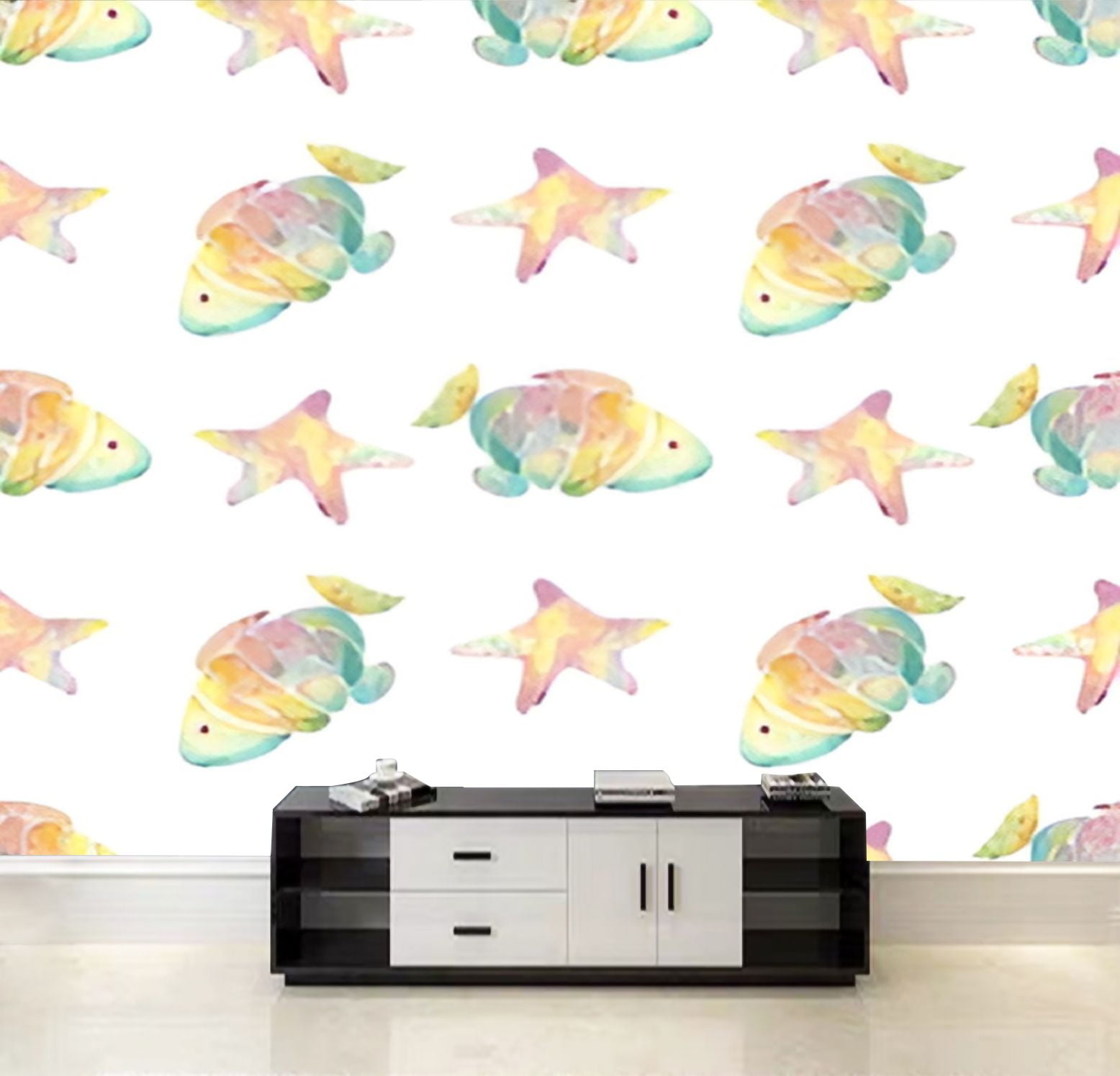 Peel and Stick Wallpaper Fairy tale watercolor seamless pattern rainbow ...