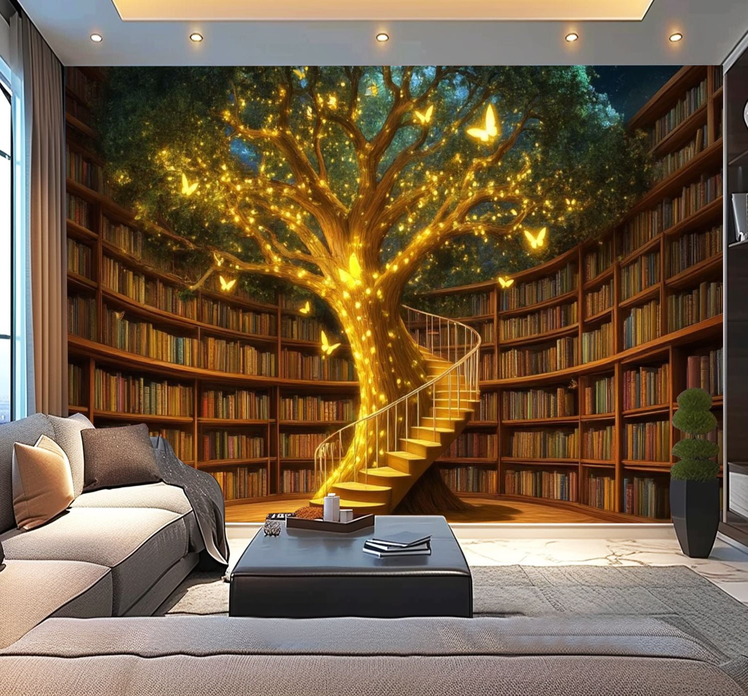 Peel and Stick Wallpaper Fantasy Library Magical Bookshelf Enchanting ...