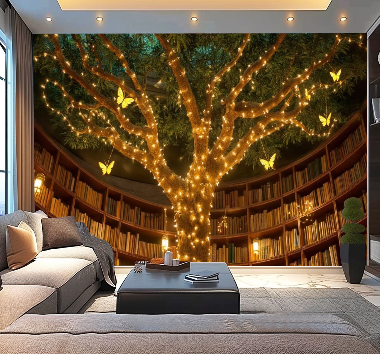 Peel and Stick Wallpaper Fantasy Library Magical Bookshelf Enchanting ...
