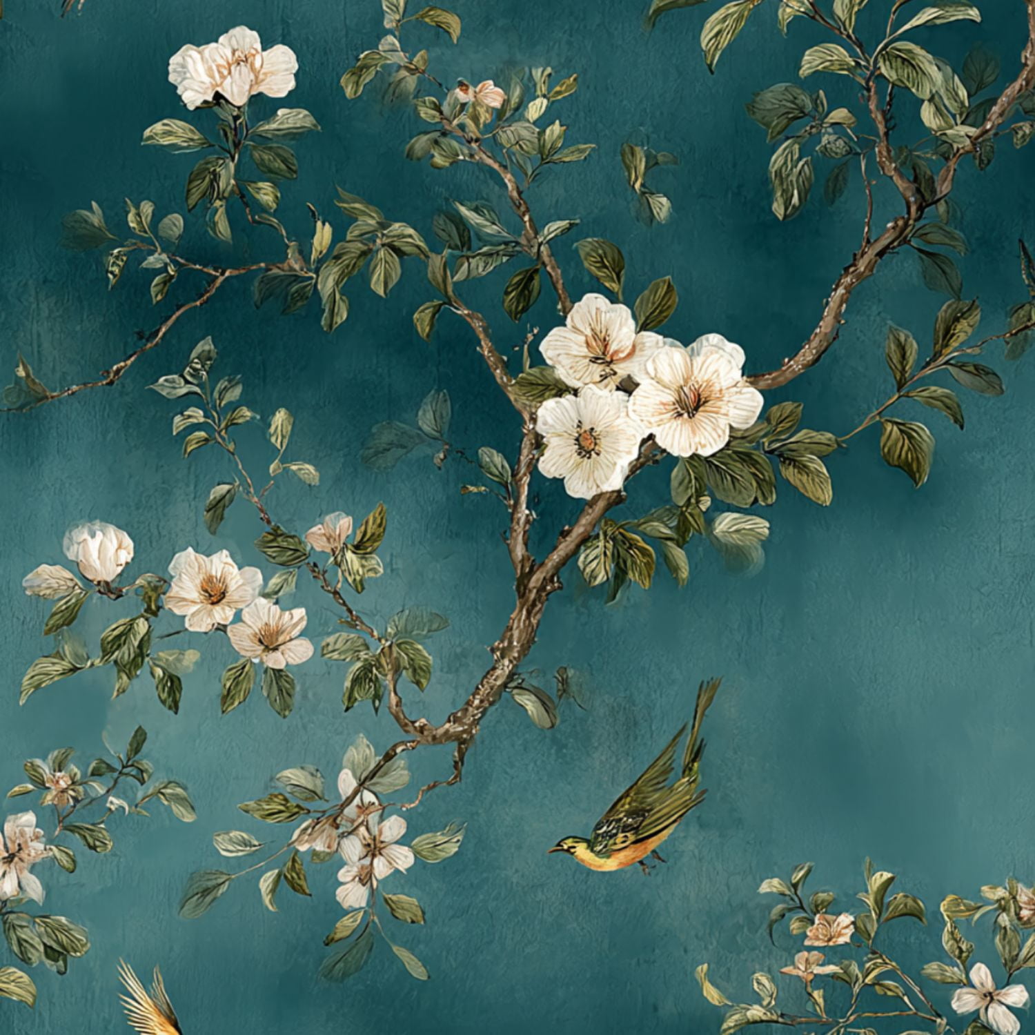 Peel and Stick Wallpaper Floral Blossom Birds Vintage Botanical Style ...