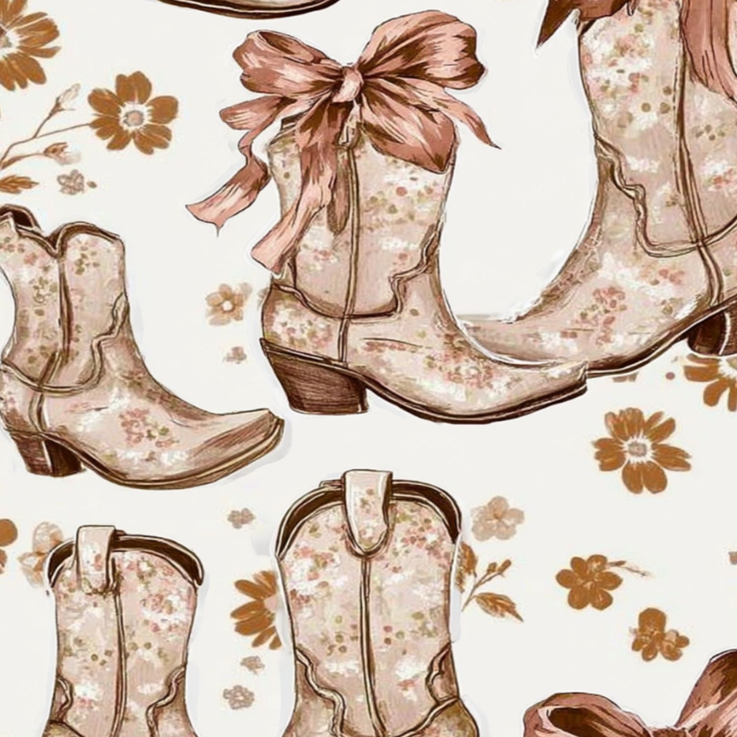 Peel and Stick Wallpaper Floral Cowboy Boots Bow Style Design Wall ...