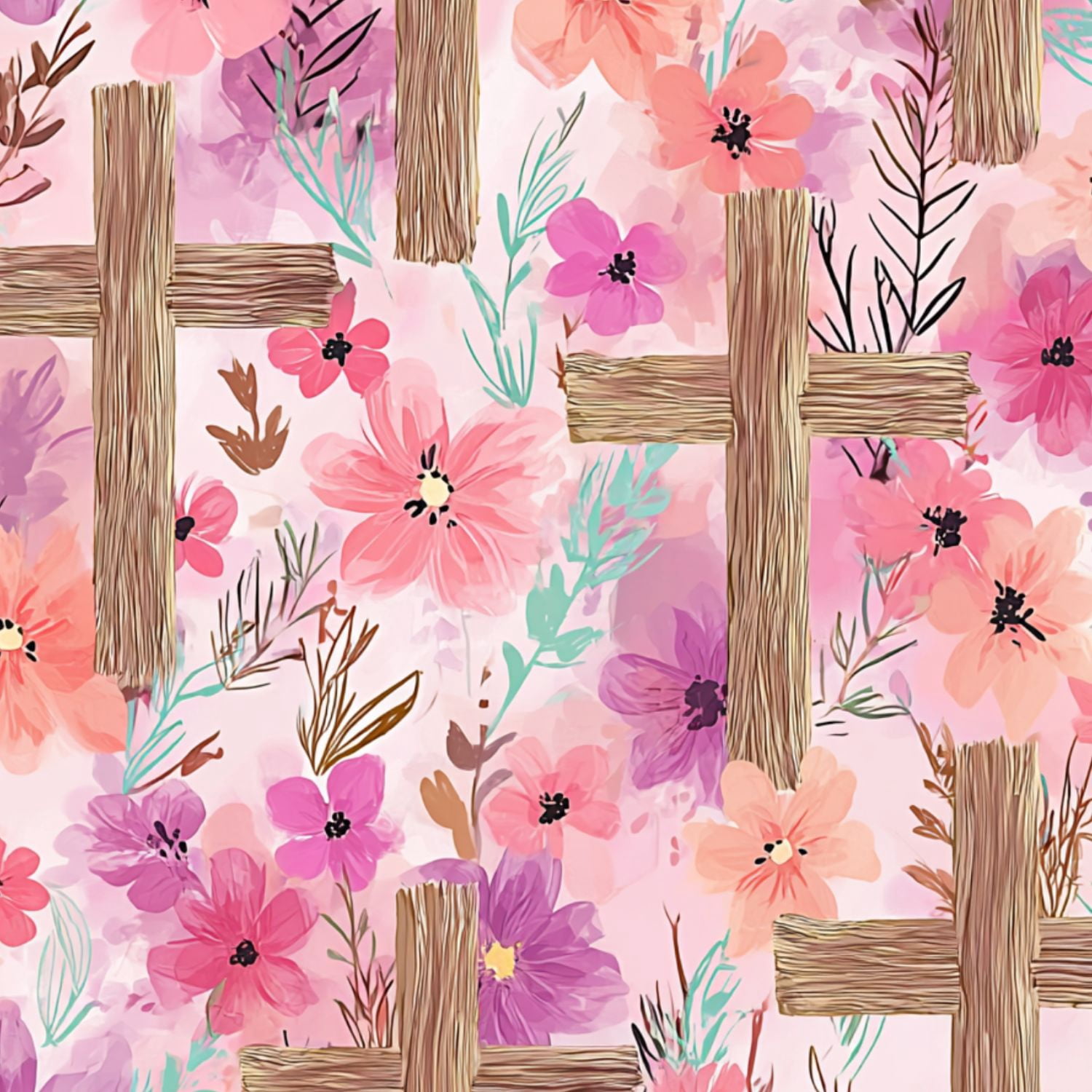 Peel and Stick Wallpaper Floral Crosses Pink Purple Flowers Soft Pastel ...