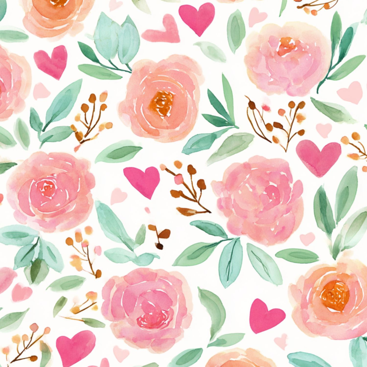 Peel and Stick Wallpaper Floral Watercolor Pink Roses Heart Shapes Wall ...