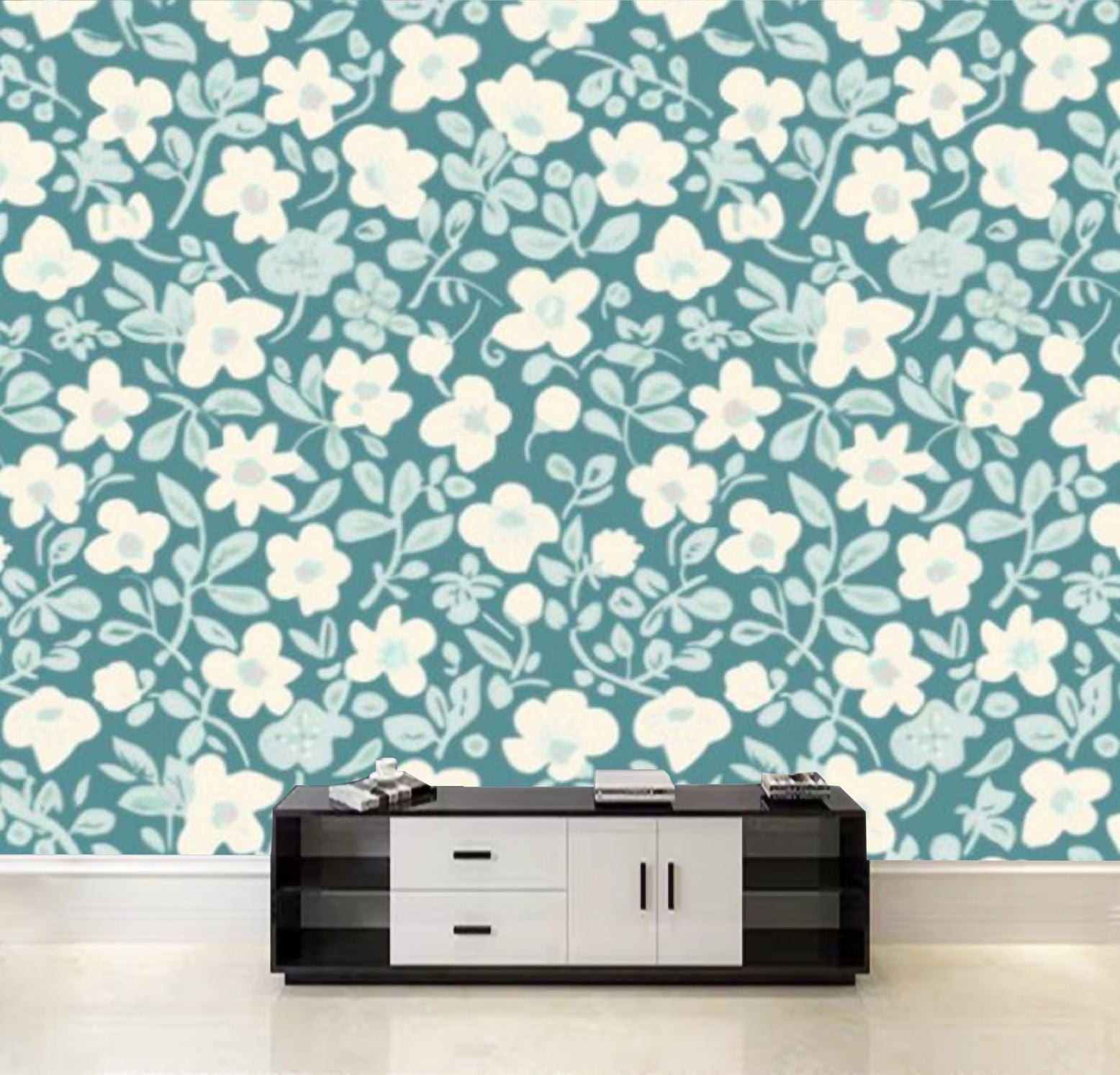 Peel and Stick Wallpaper Floral pattern Pretty flowers gray blue small ...