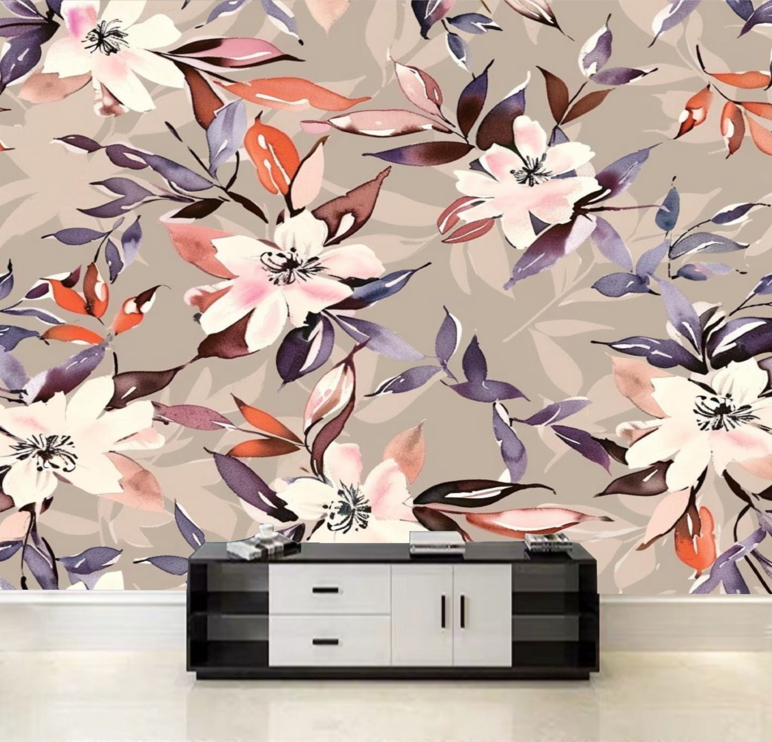 Peel and Stick Wallpaper Flowers watercolor Manual composition pattern ...