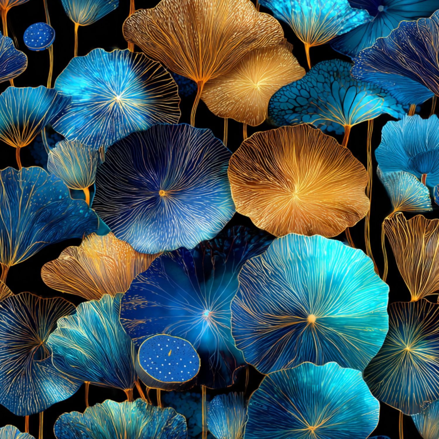 Peel and Stick Wallpaper Gilded Blue Lotus Dark Flower Lotus Flowers ...