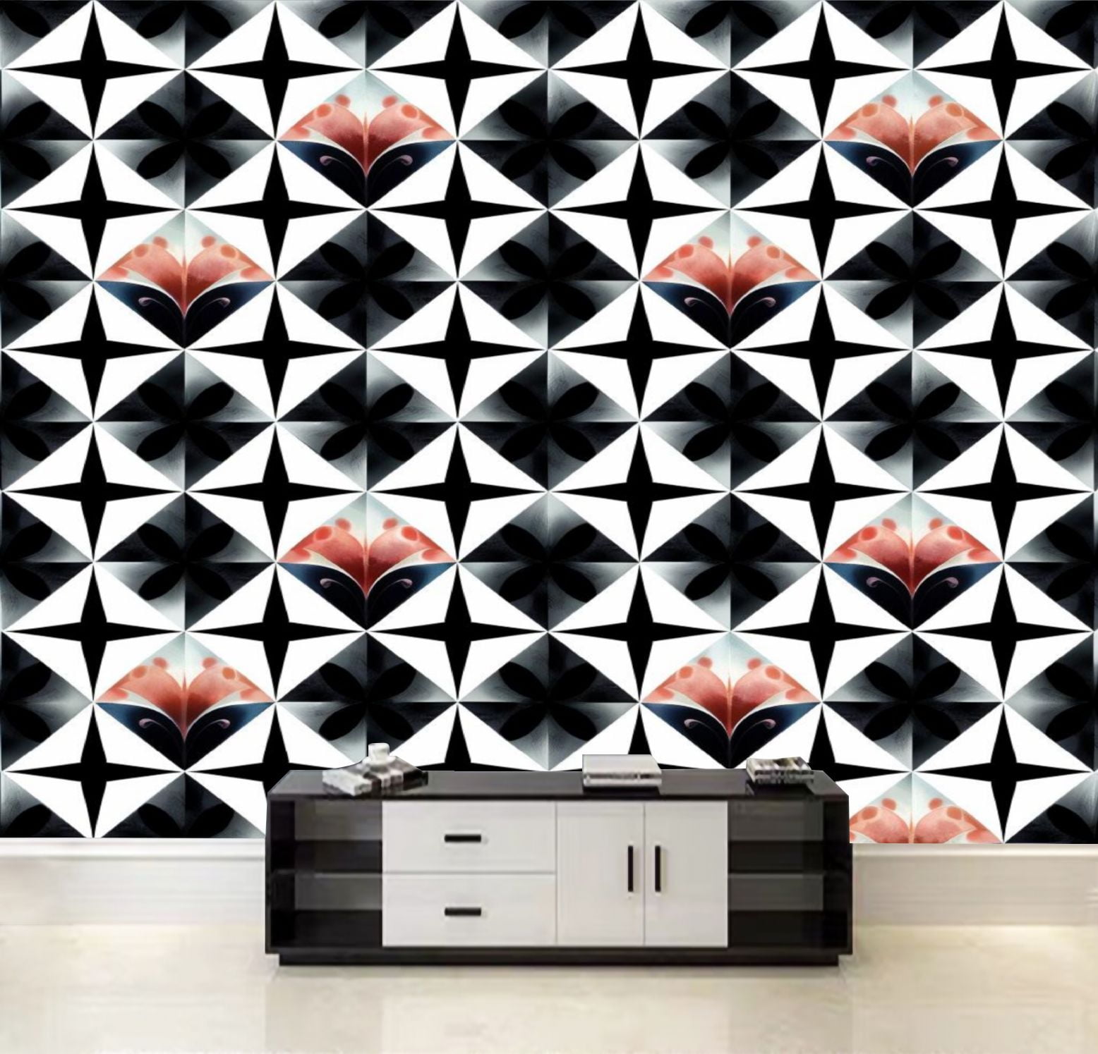 Peel and Stick Wallpaper Gingham patterns red black white Seamless ...