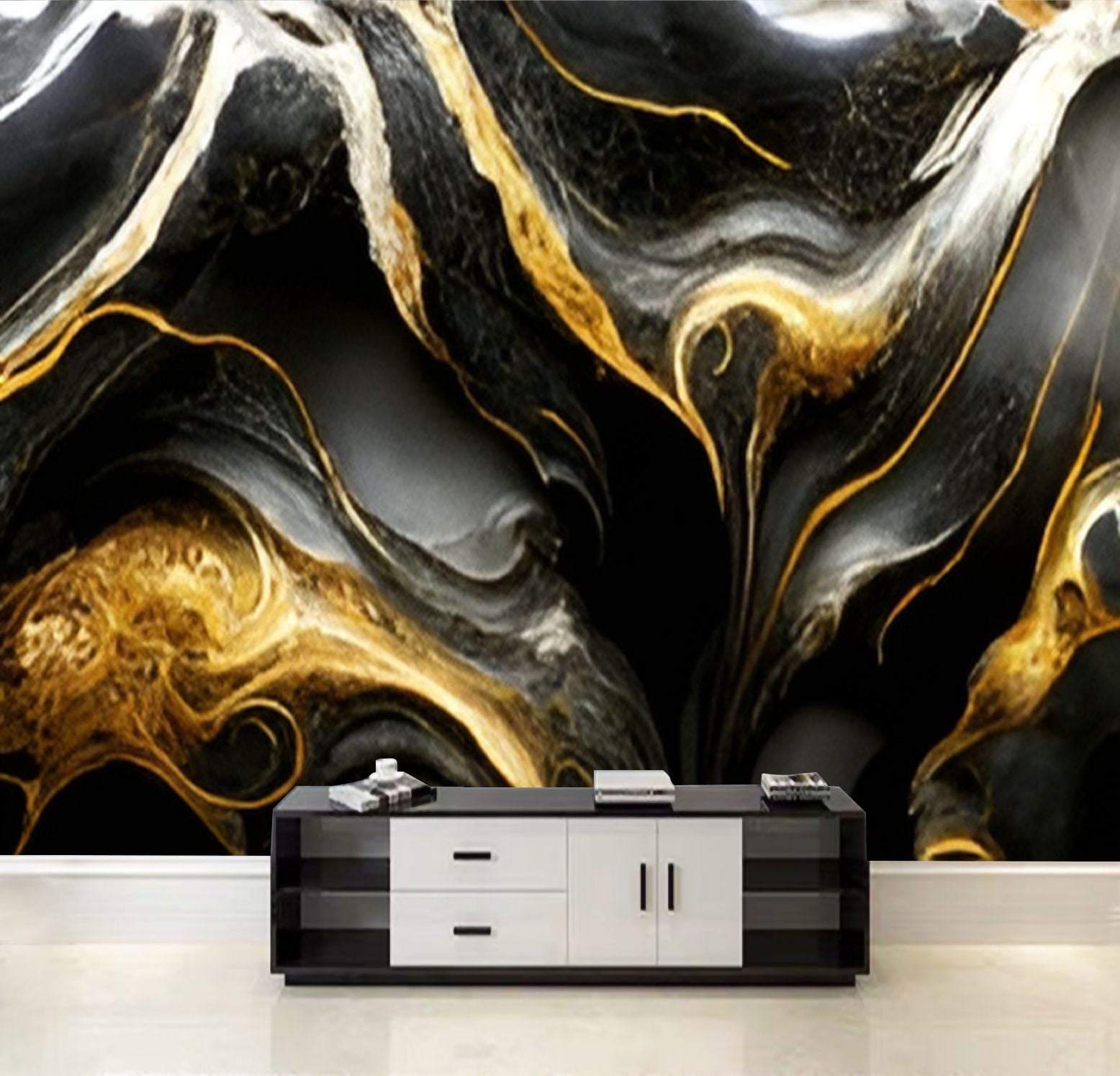 Peel and Stick Wallpaper Gold black luxurious marble textured Abstract ...